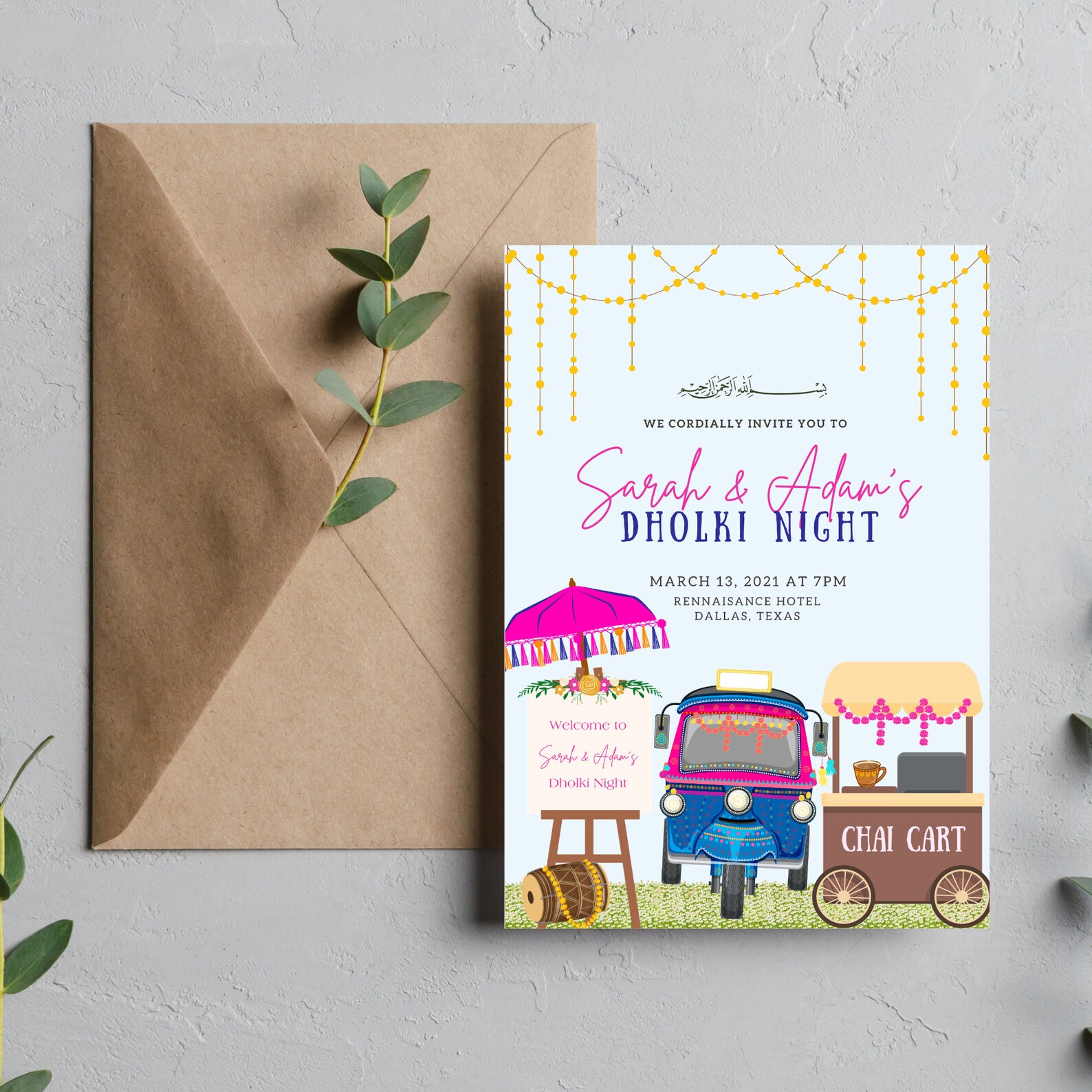 Chai Cart Themed Dholki Invitation- Mehndi Invite- Desi Wedding ...