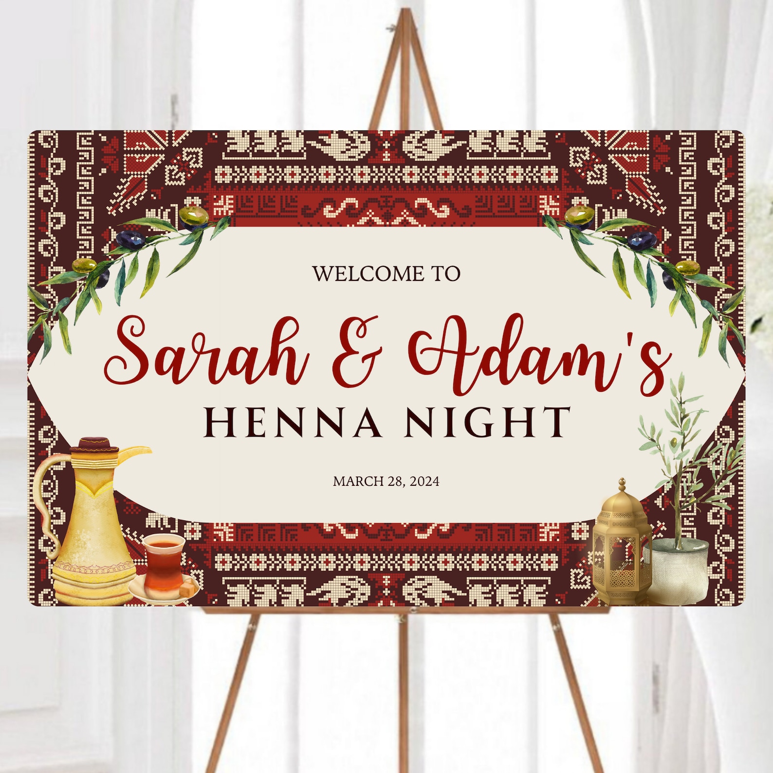 Palestinian Henna Welcome Sign Arab Henna Tatreez Olive Trees Arab Tea ...