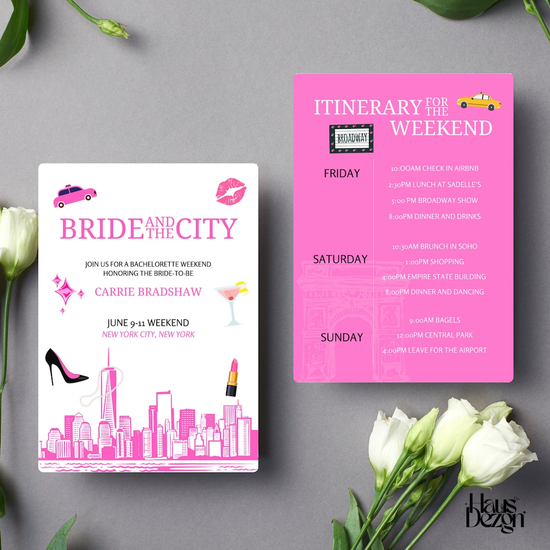 4 Page Bride and the City Bachelorette Weekend Template and Itinerary ...