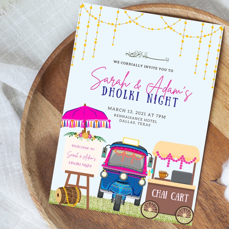 Chai Cart Themed Dholki Invitation- Mehndi Invite- Desi Wedding ...