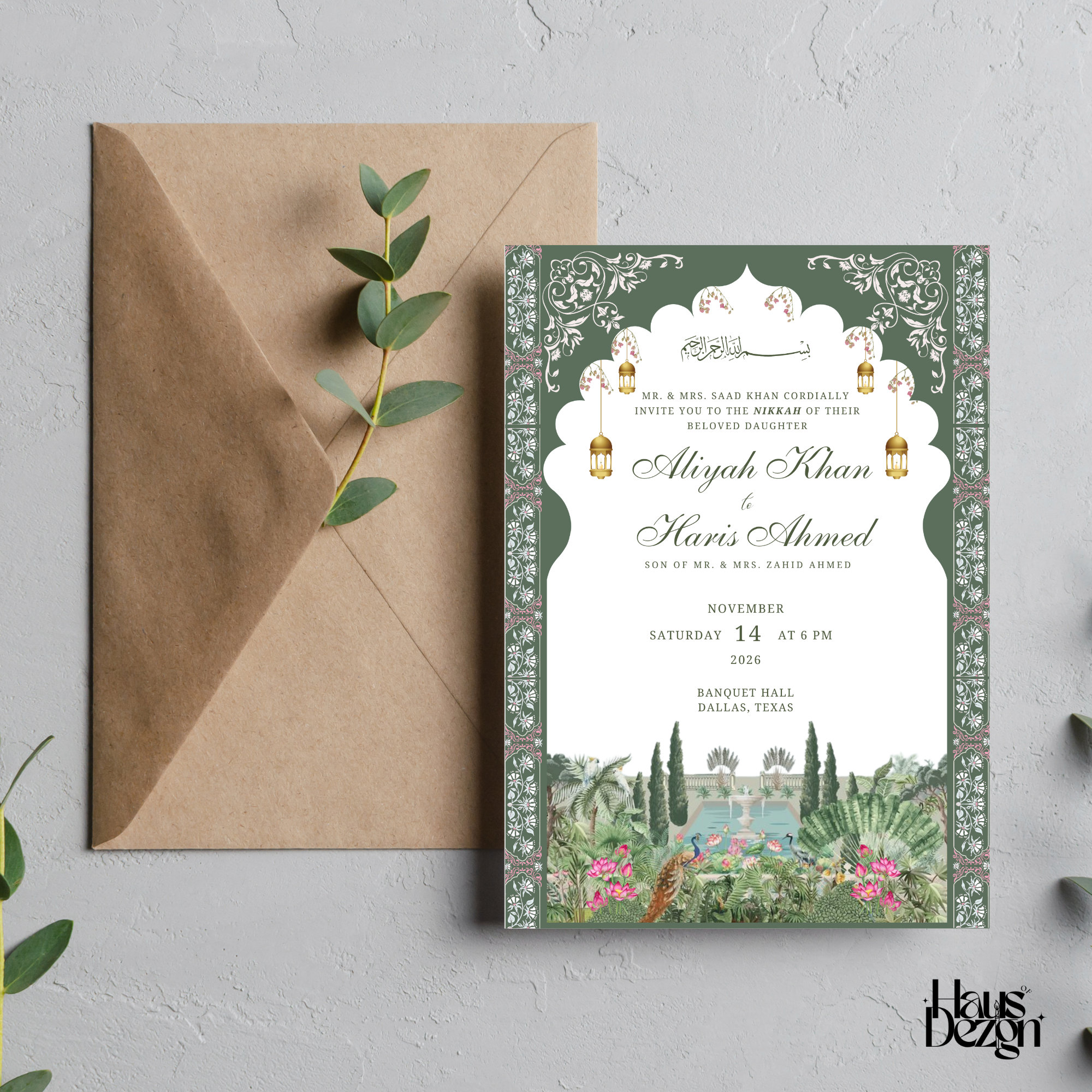 Digital Nikkah Invitation, Elegant Mughal Garden, Islamic Wedding ...