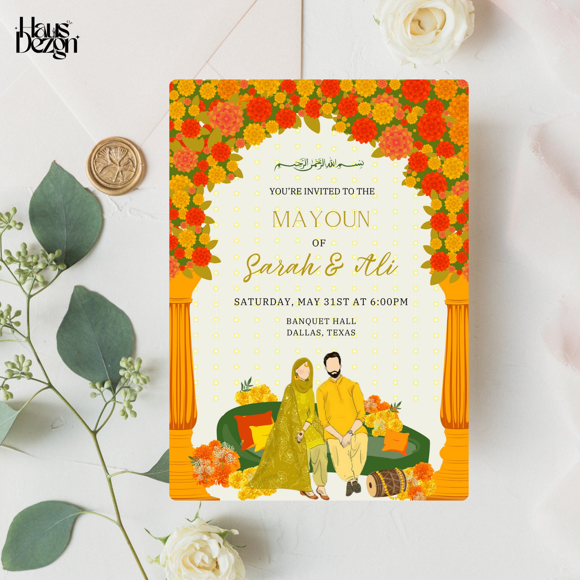 Mehndi, Mayoun Invitation Template, Mughal Arch, Dholki, Holud, Mayoun ...