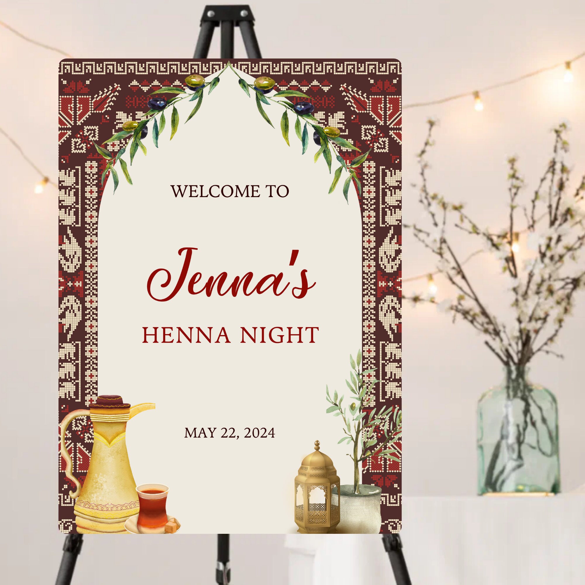Palestinian Henna Welcome Sign- Vertical Sign- Tatreez- Arab Wedding ...