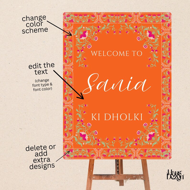 Floral Dholki Entrance Sign, Mehndi Welcome Sign, Mayoun Sign, Digital ...