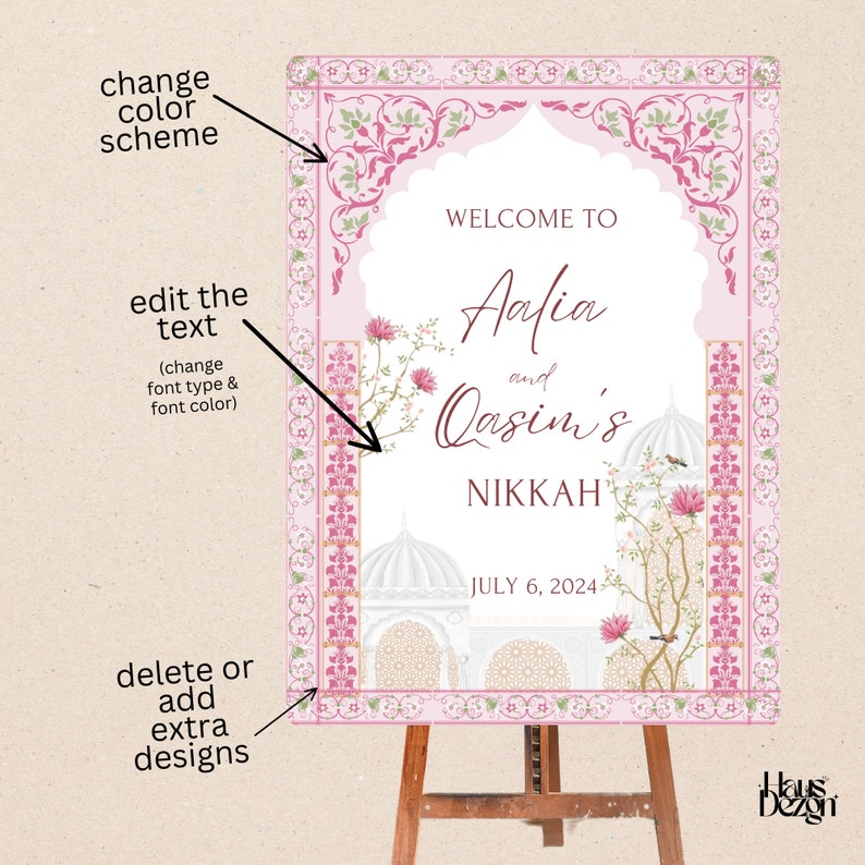 Pastel Mughal Floral Welcome Sign, Mehndi Welcome Sing, Nikkah Welcome ...