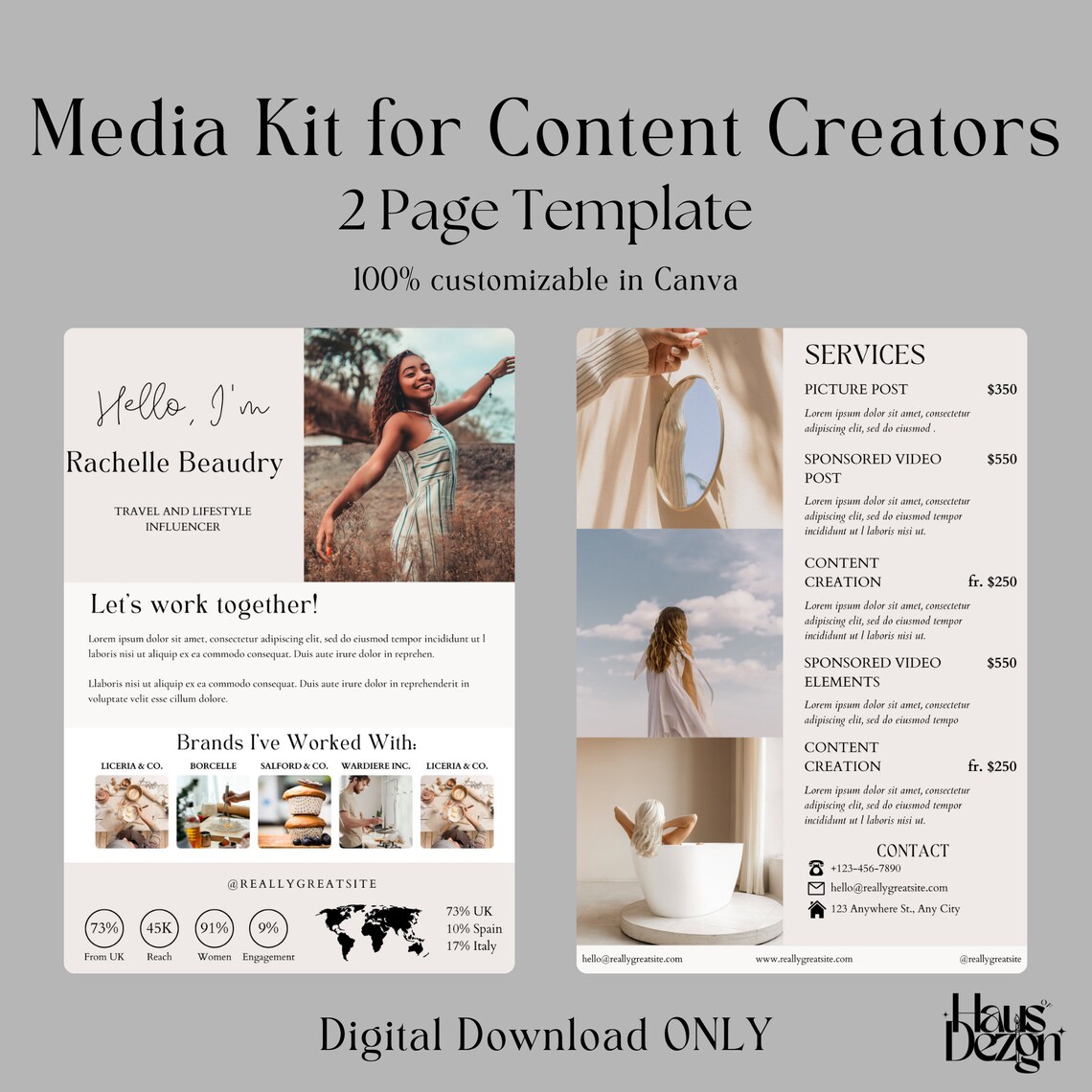 Bright Airy Influencer Media Kit 2 Page Template Fully Customizable ...