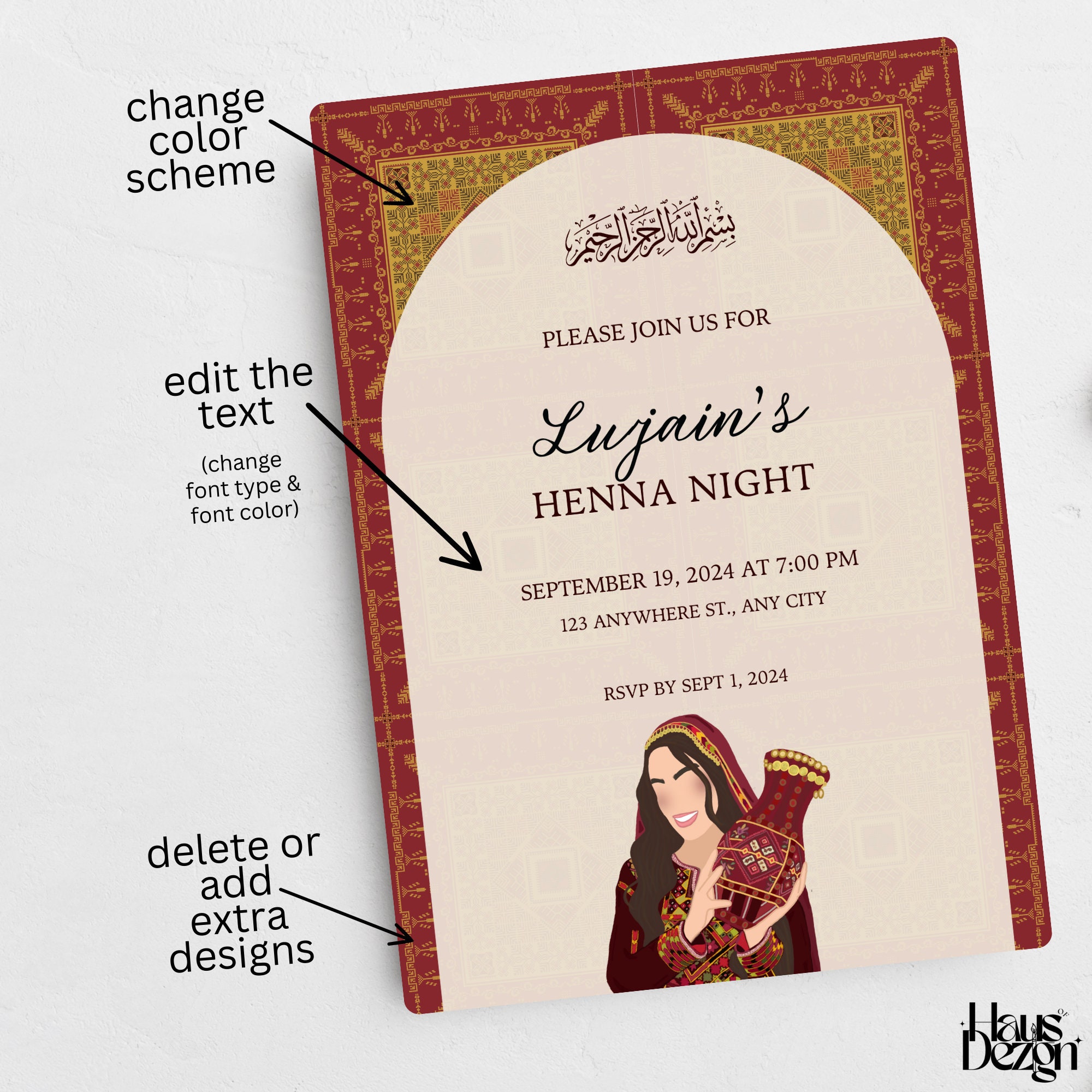 Palestinian Tatreez Henna Invitation, Arab Wedding, Henna Bride Invite ...