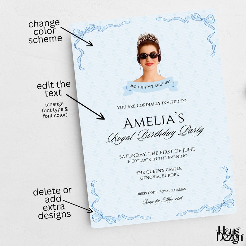 Princess Diaries Birthday Party Invitation, Editable Template, Royal ...