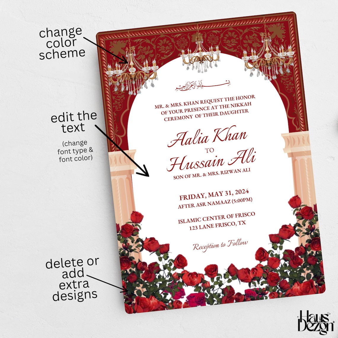 Maroon Elegant and Luxurious Nikkah Invitation, Red Roses, Islamic ...
