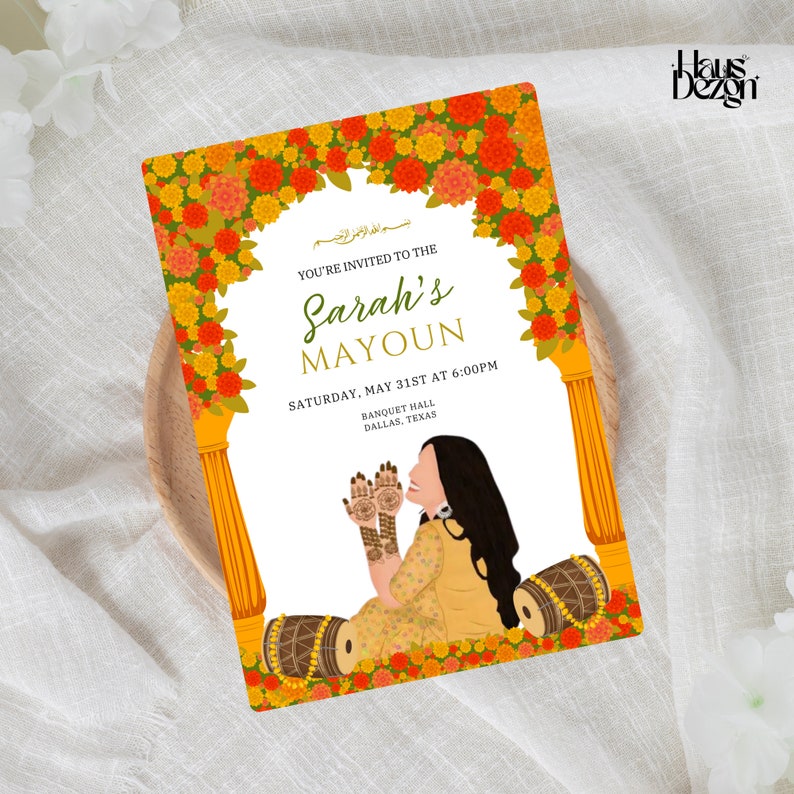 Mehndi, Mayoun Invitation Template, Mughal Arch, Dholki, Holud, Mayoun ...