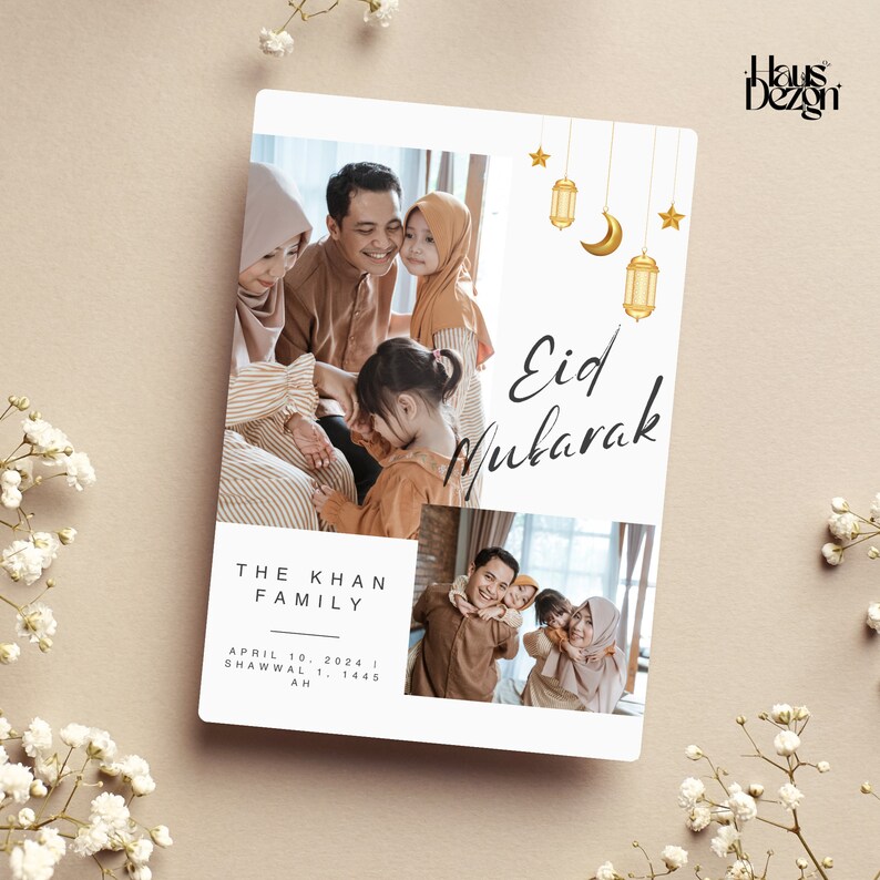 Digital Eid Mubarak Family Photo Card- Editable Template- Ramadan ...