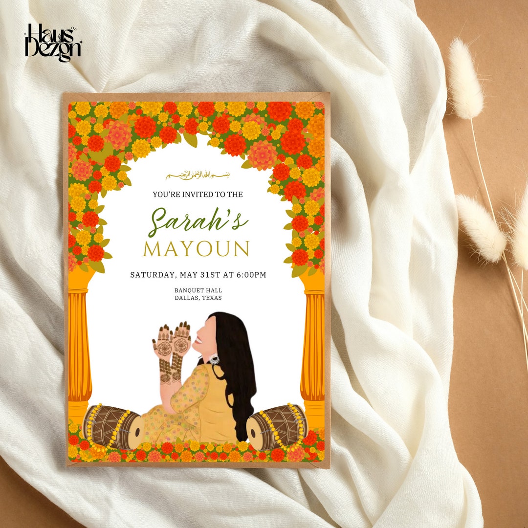 Mehndi, Mayoun Invitation Template, Mughal Arch, Dholki, Holud, Mayoun ...