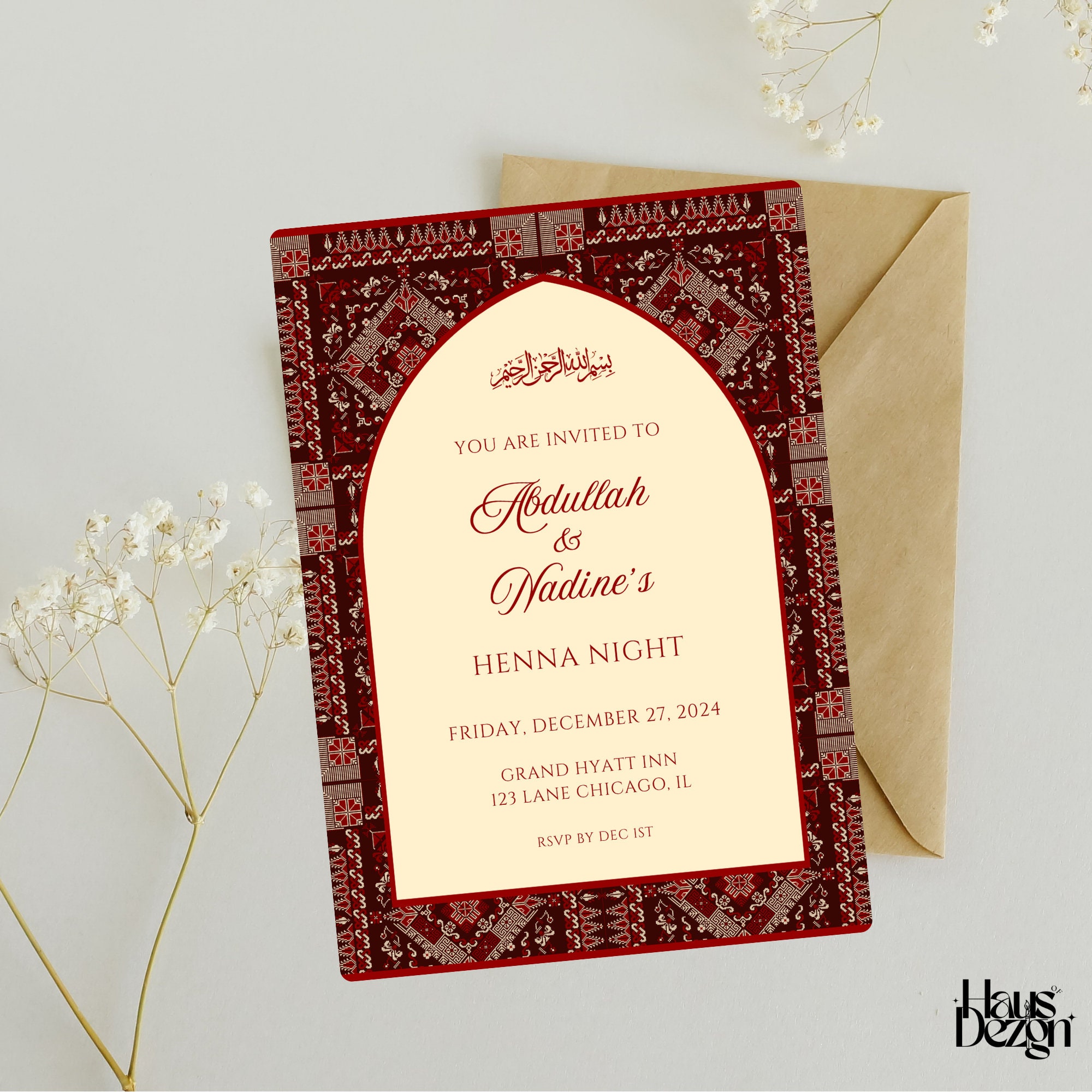Elegant Palestinian Henna Invite, Tatreez Pattern, Henna Night, Henna ...