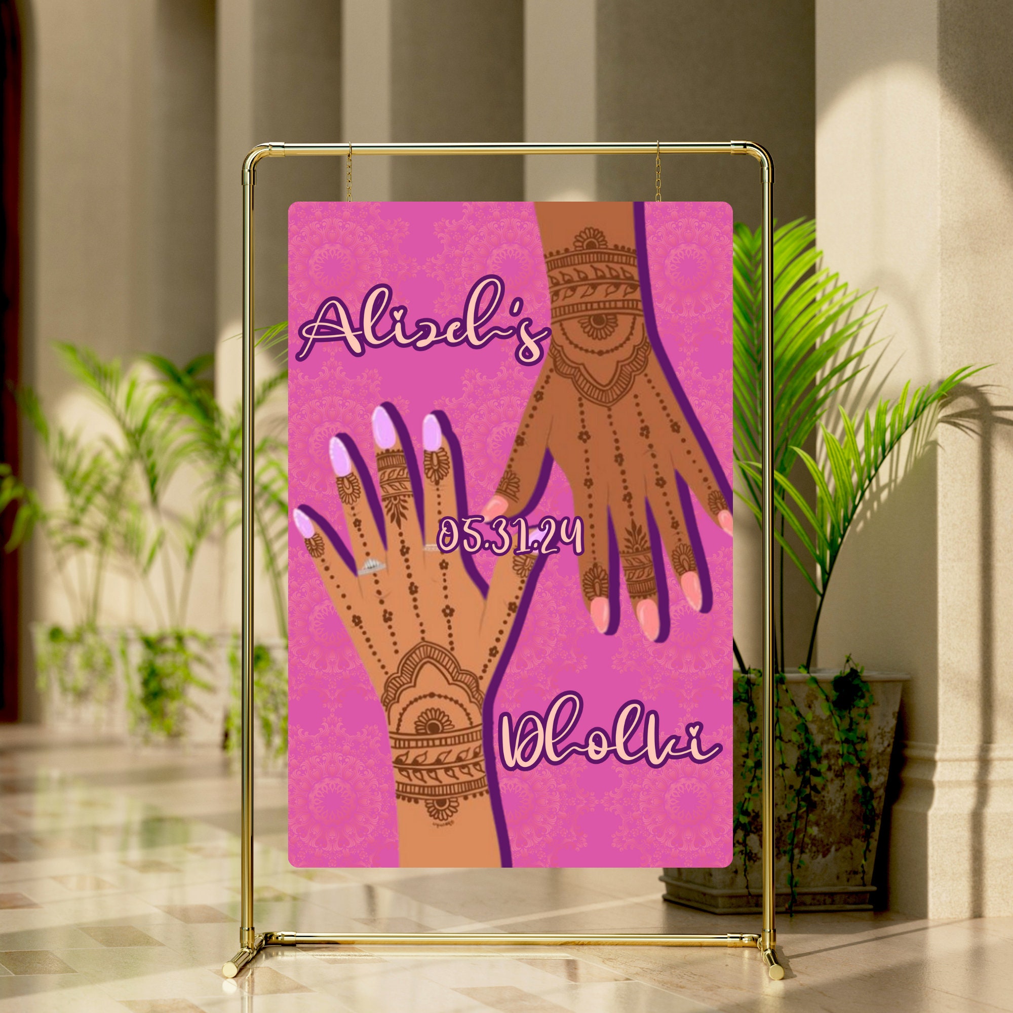 Mehndi Hands Welcome Sign- Dholki Sign- Cute and Girly- Pink- Digital ...