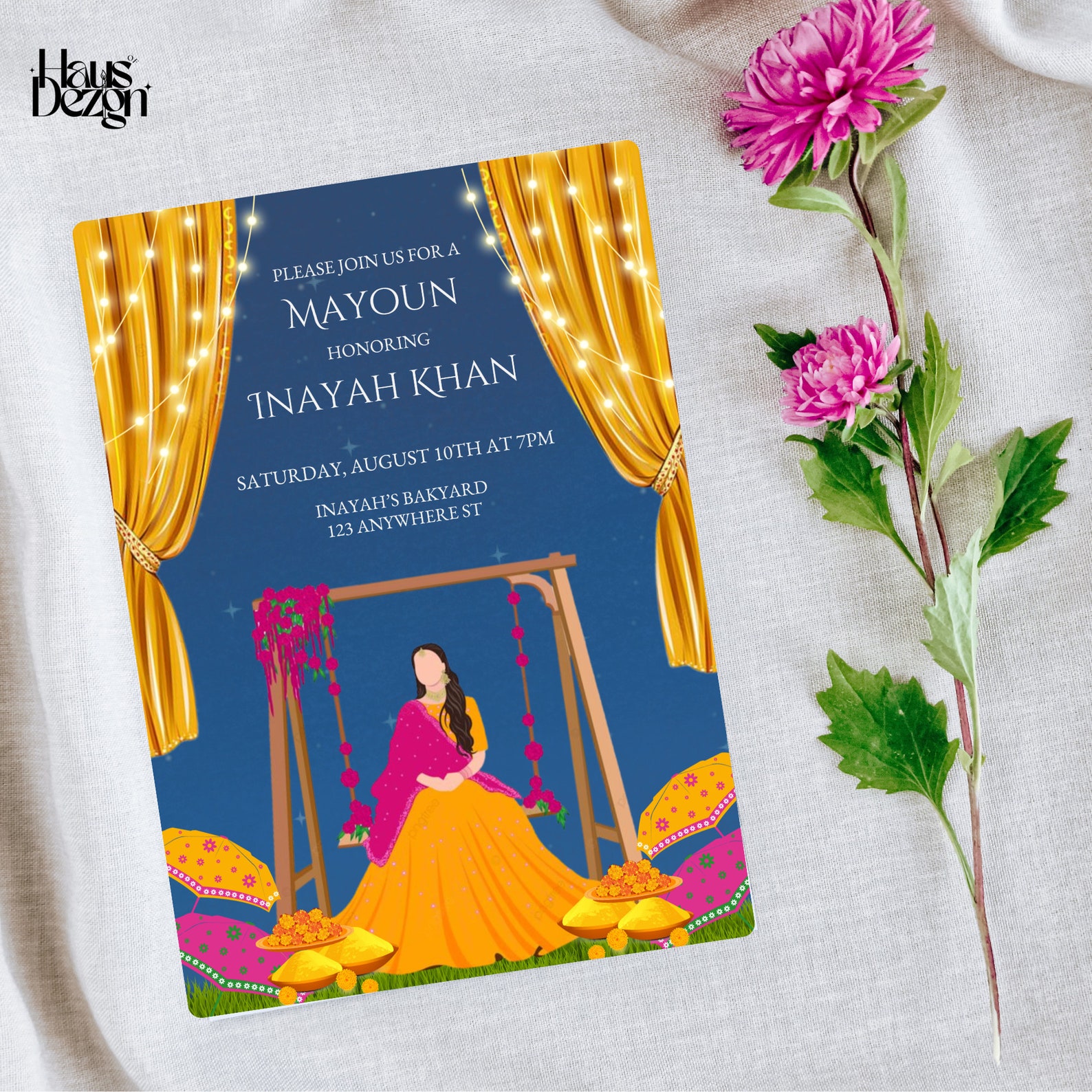 Mehndi, Mayoun Invitation Template, Dholki Invite, Marigold, Umbrella ...