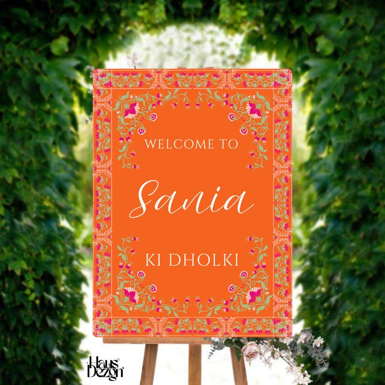 Floral Dholki Entrance Sign, Mehndi Welcome Sign, Mayoun Sign, Digital ...