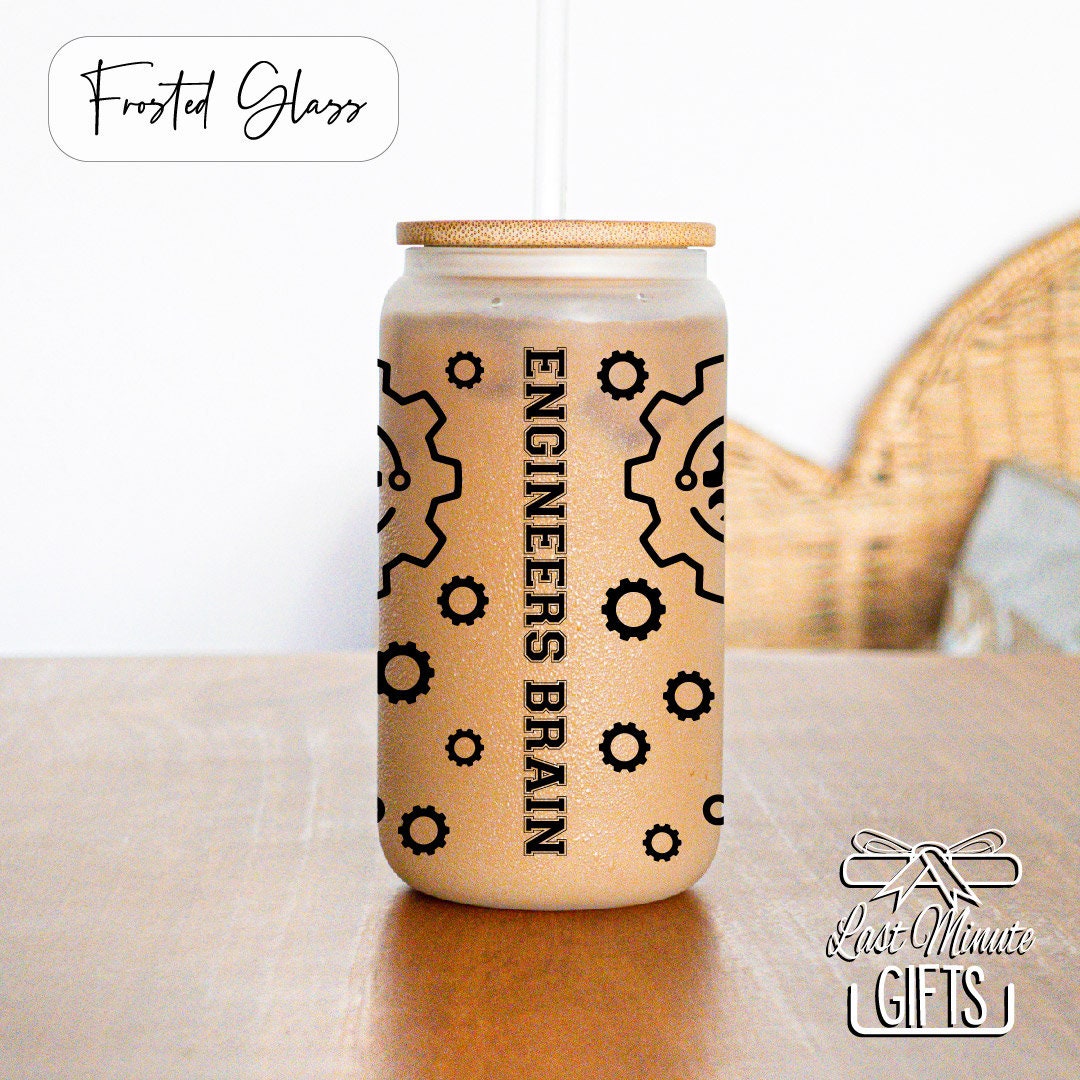 Engineers Brain Machine Gear Drinking Jar, Funny Engineering Frosted Jar, Gift for Engineer ...