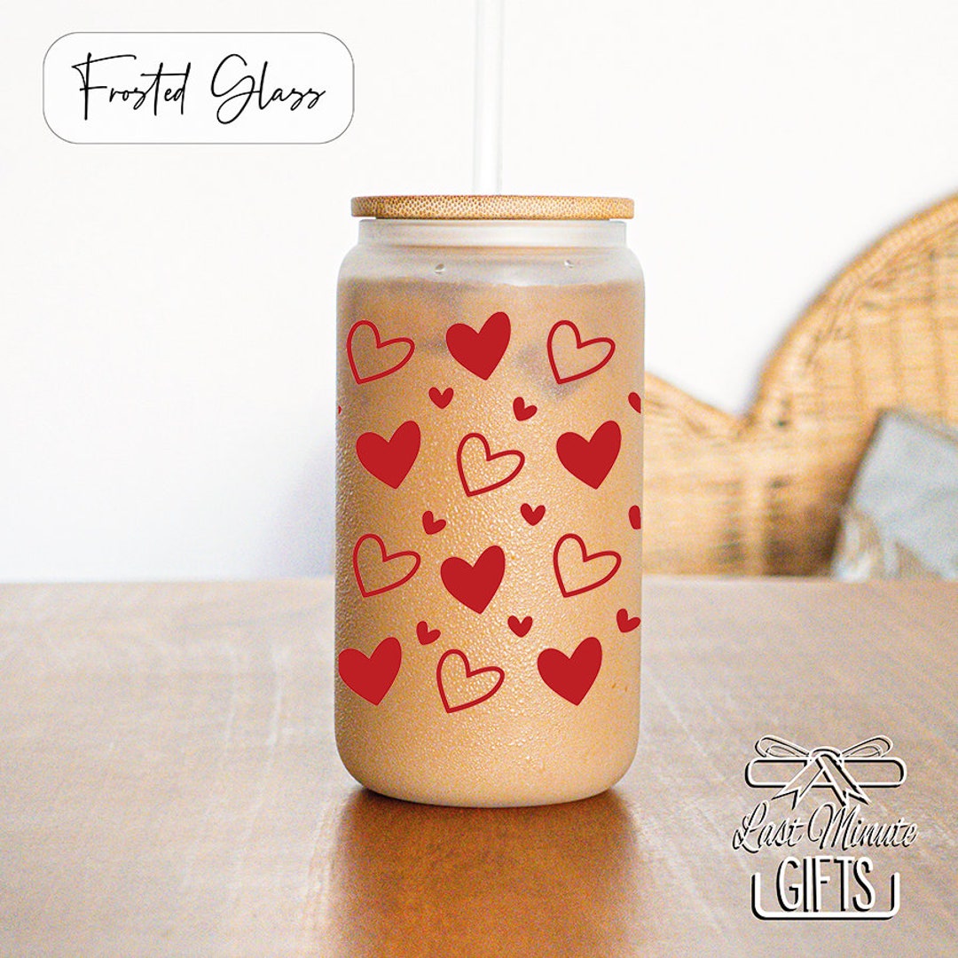 Hearts Love Glass Tumbler, Hearts Glass Jar, Valentine's Day Iced ...