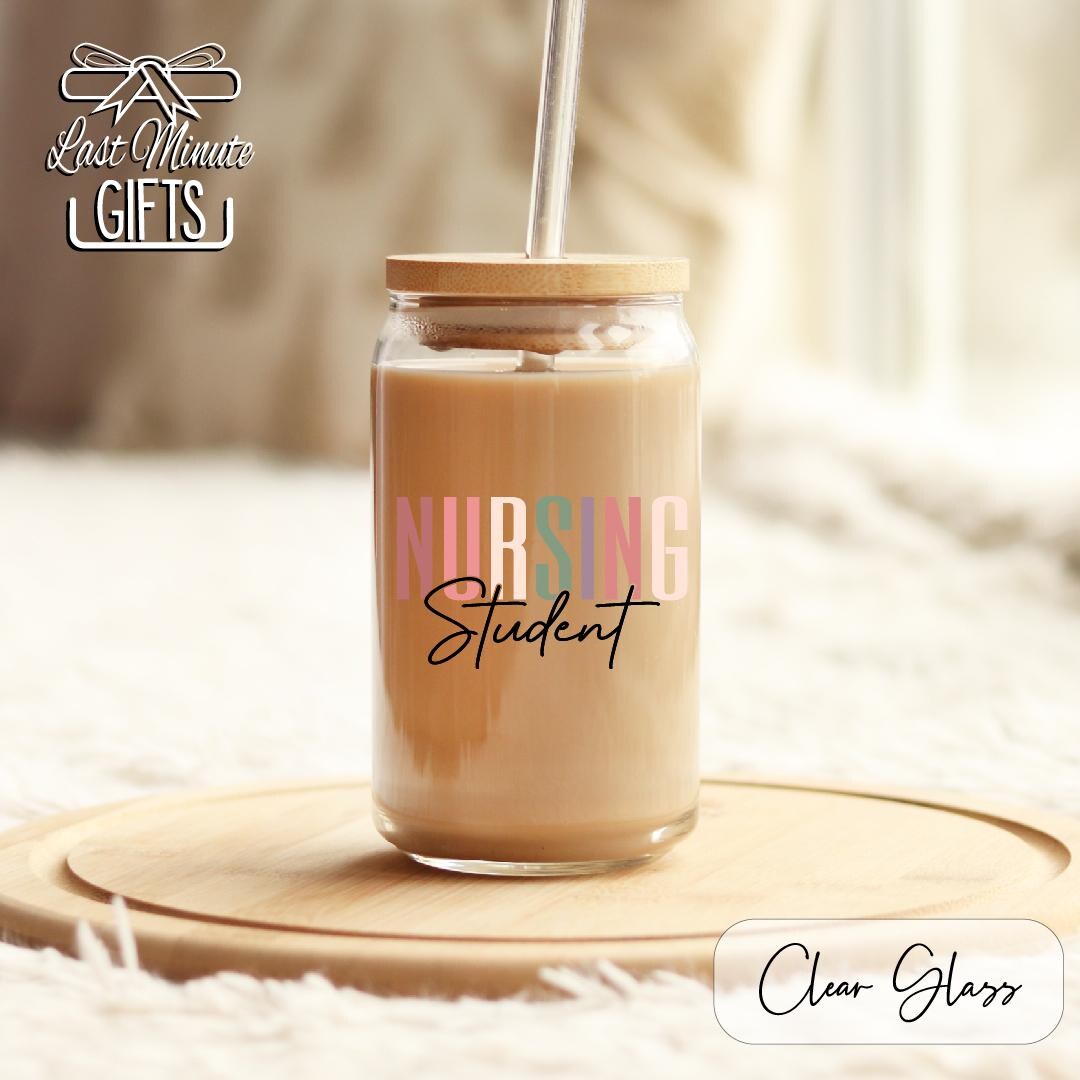 Nursing Student Frosted Glass Jar, Graduation Gift With Lid & Straw - Etsy