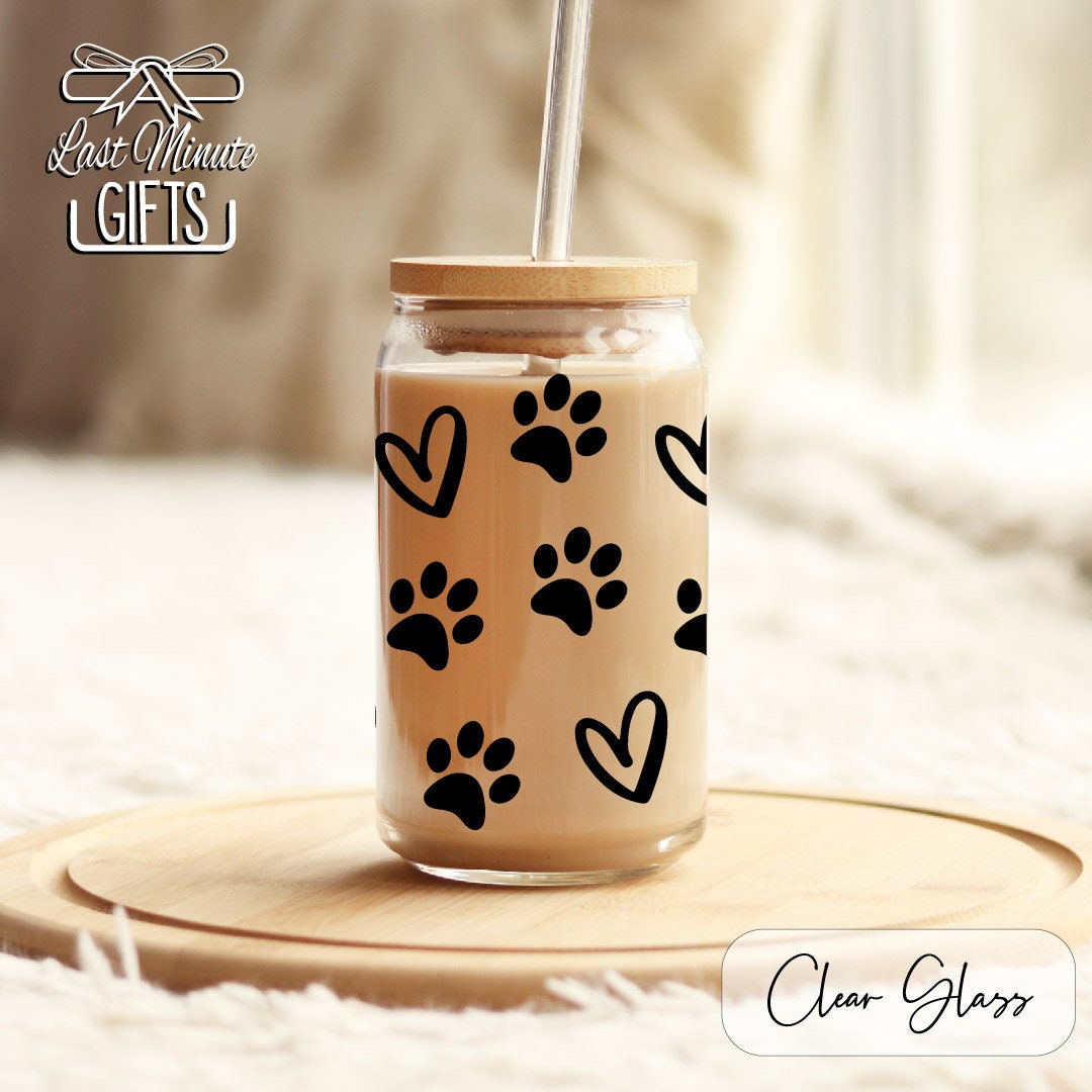 Paw and Heart Jar, Custom Pet Lover Drinking Jar, Gift for Dog Mom, Cat ...