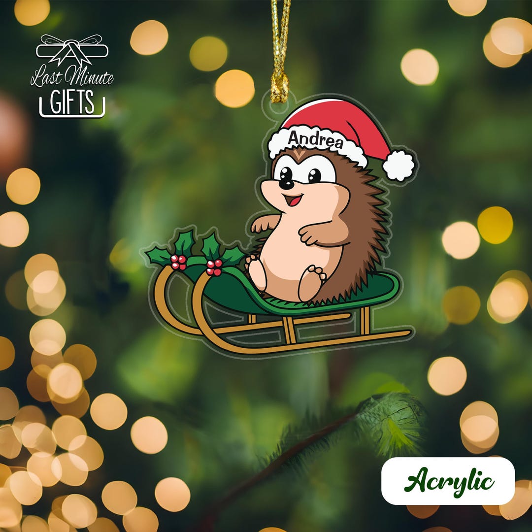 Name Sledgehog Christmas Hedgehog Ornaments, Hedgehog With Sled ...