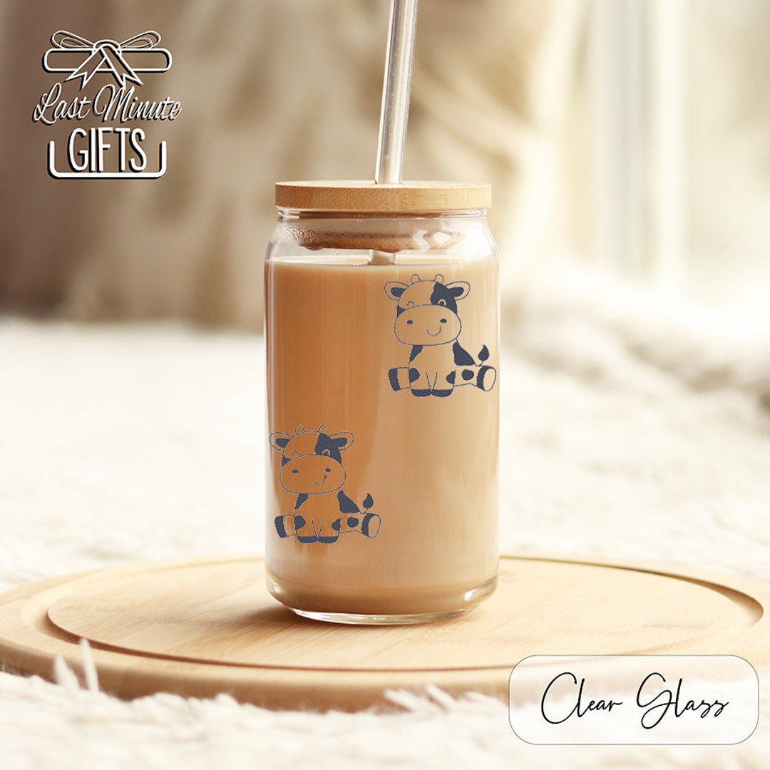 Cartoon Animal Glass Drinking Jar, Funny Cow Jar, Cow Glass Tumbler ...