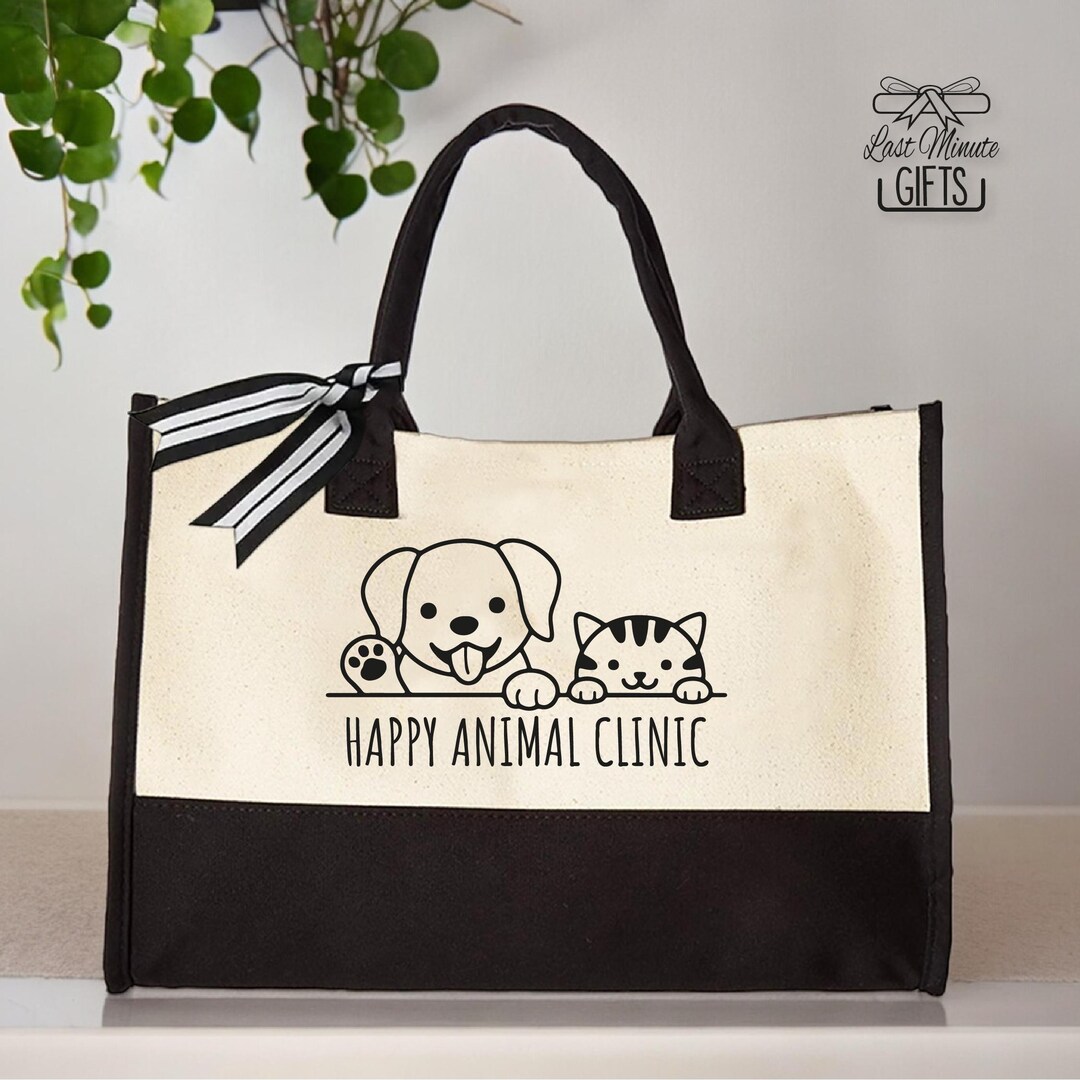 Custom Animal Clinic Canvas Tote Bag, Personalized Vet Tech Gift - Etsy