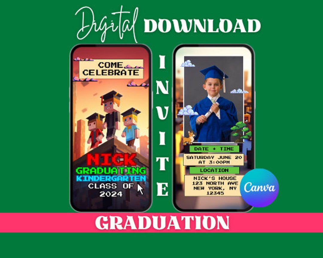 Video Game Theme Graduation Invitation Card Boy, Preschool Kindergarten ...