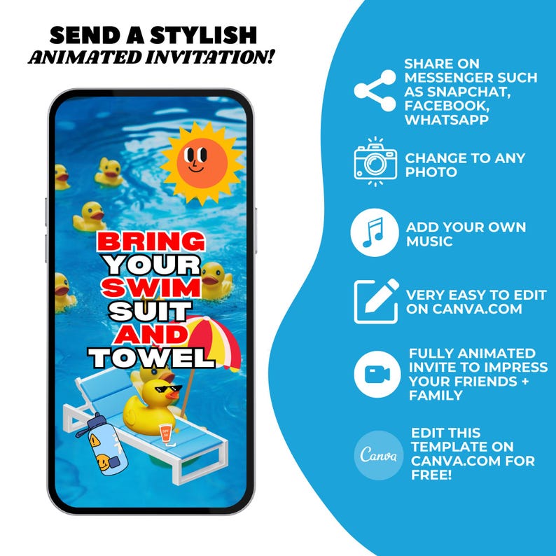 Rubber Duck Pool Party Invitation, Animated Swim Party Invite, Pool ...