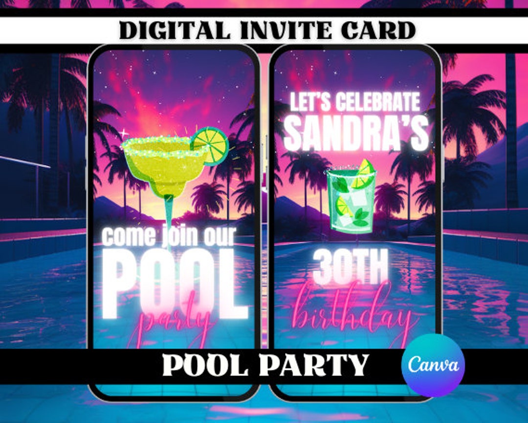 Tropical Pool Party Invitation, Animated 30th Bday Swim Party Invite ...