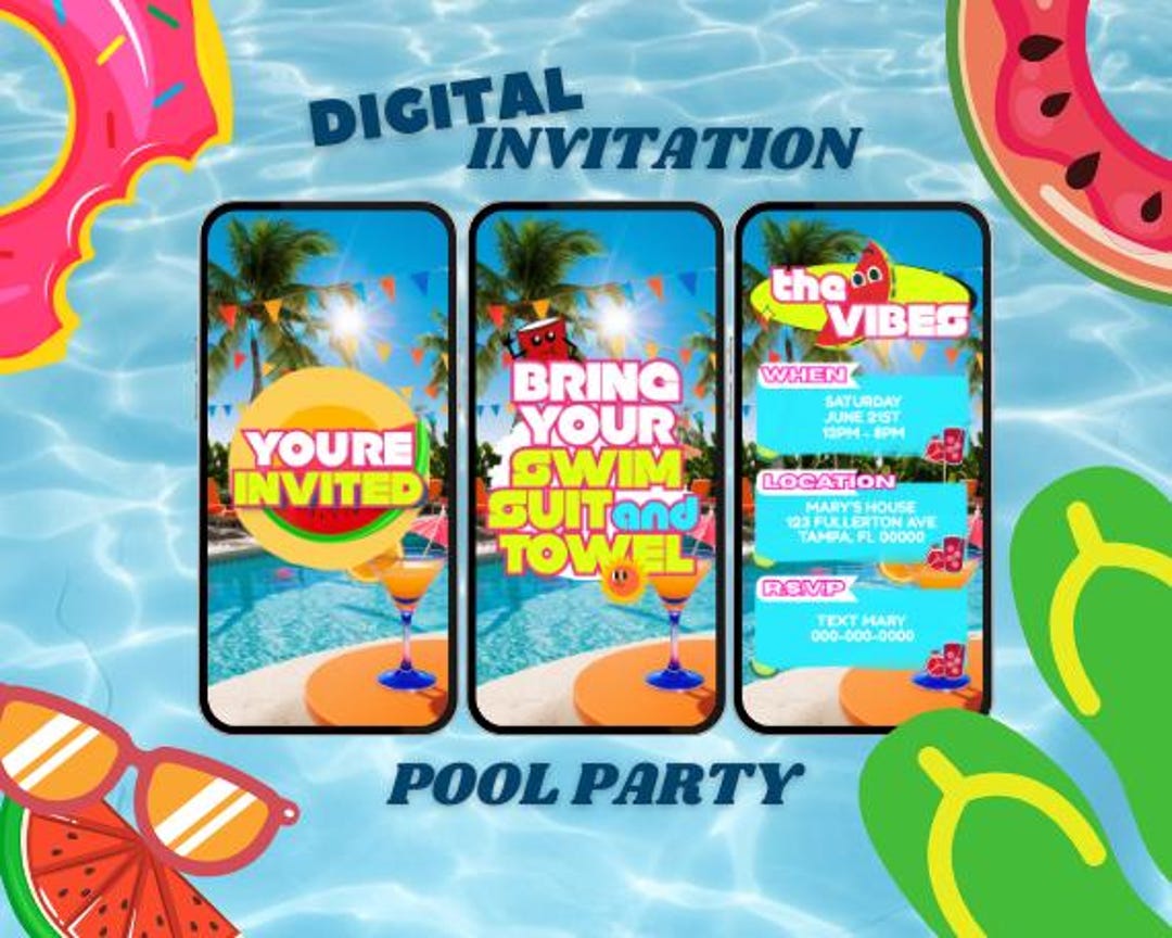 Tropical Animated Pool Party Invitation, 30th Bday Summer Party Invite ...