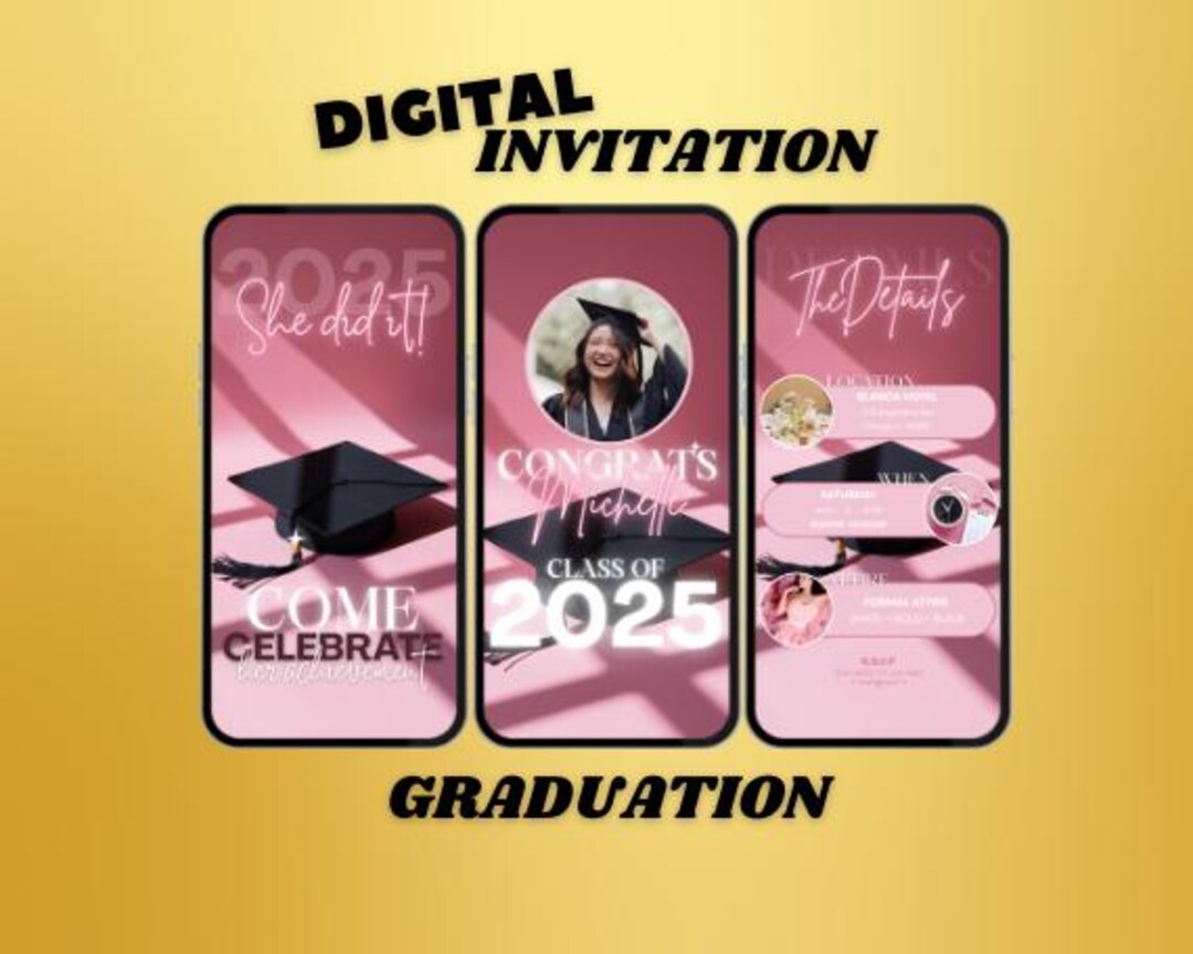 Pink Graduation Hat Digital Animated Card, Canva Template, Modern ...