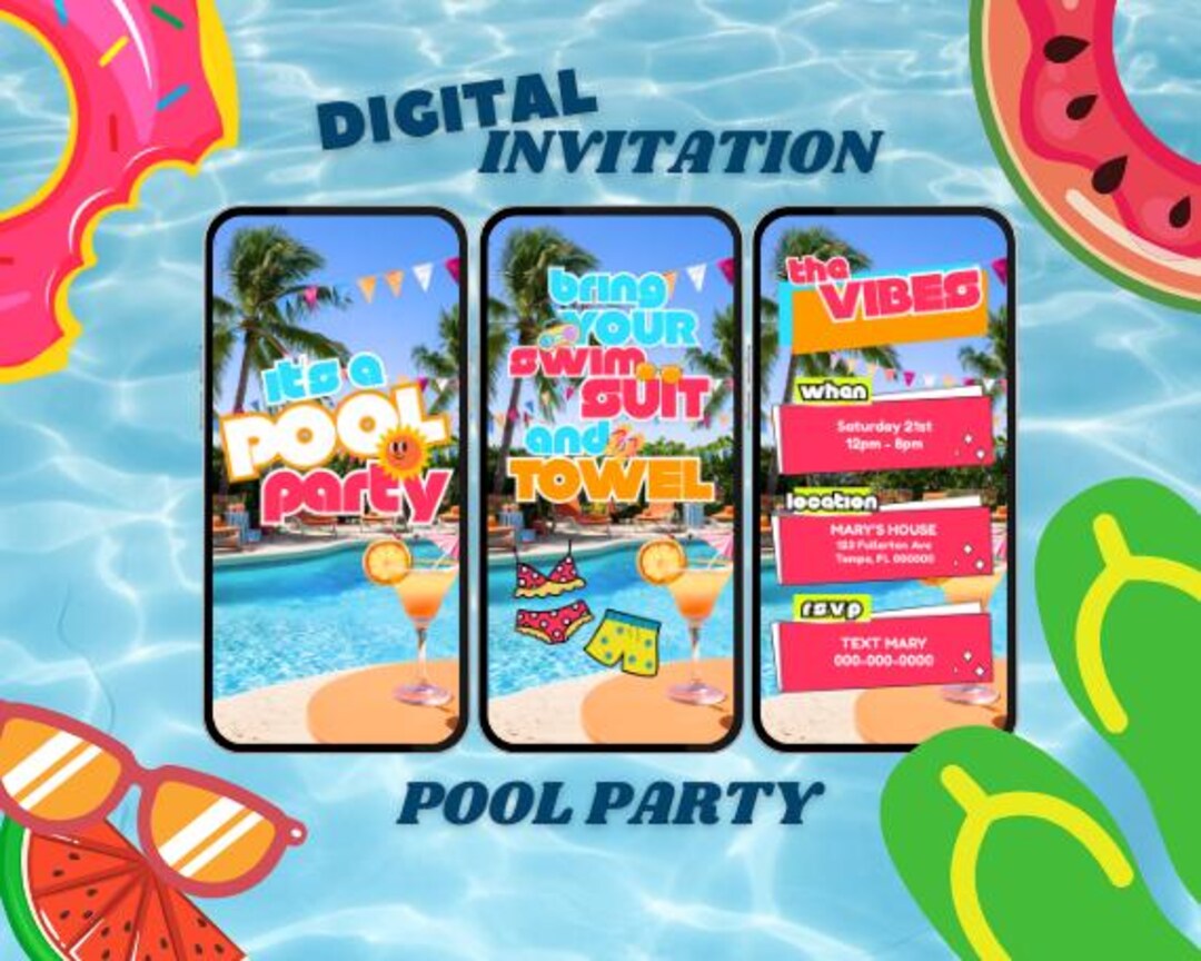 Tropical Animated Pool Party Invitation, 30th Bday Summer Party Invite ...
