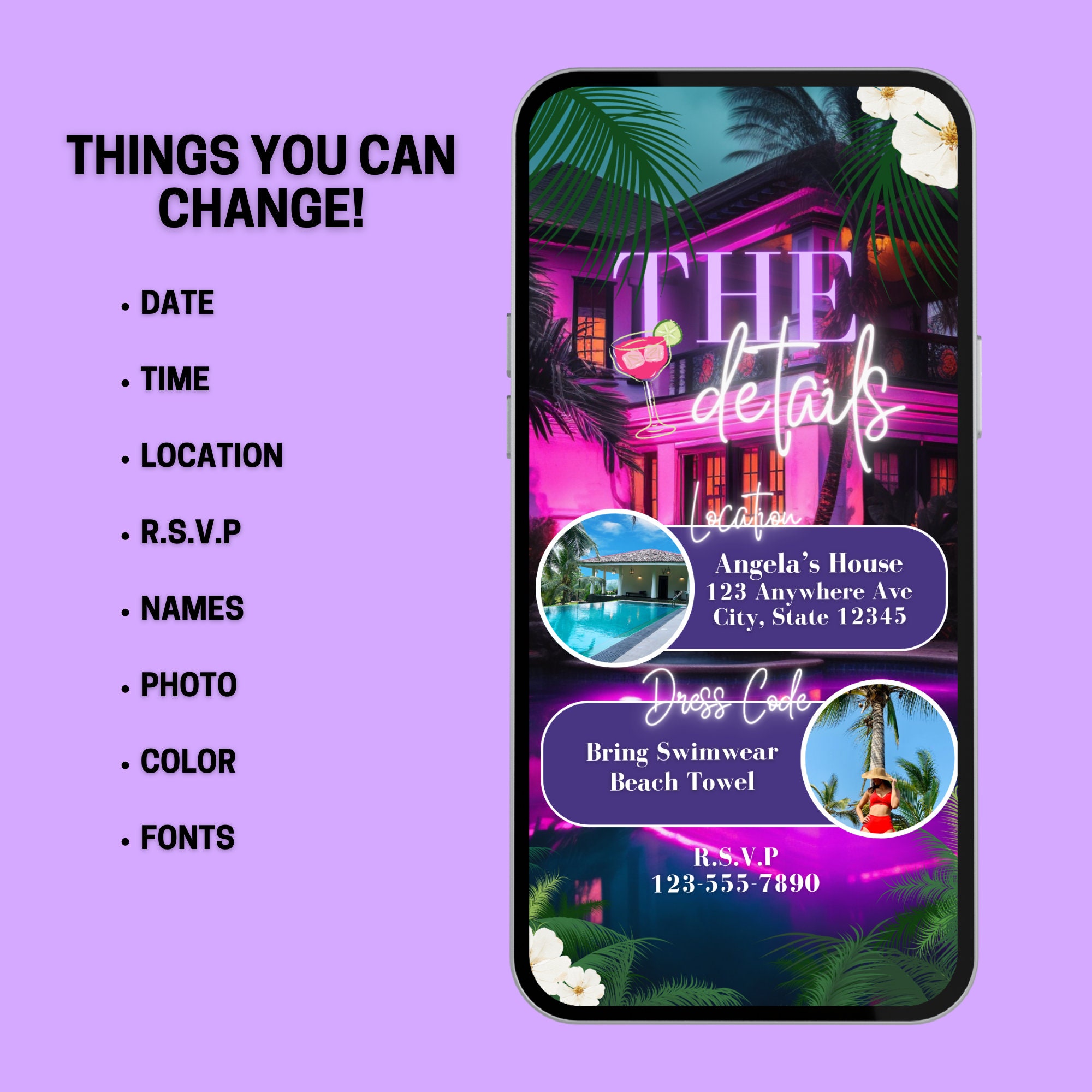 Neon Pool Party Invitation, Animated 30th Bday Swim Party Invite, Pool ...