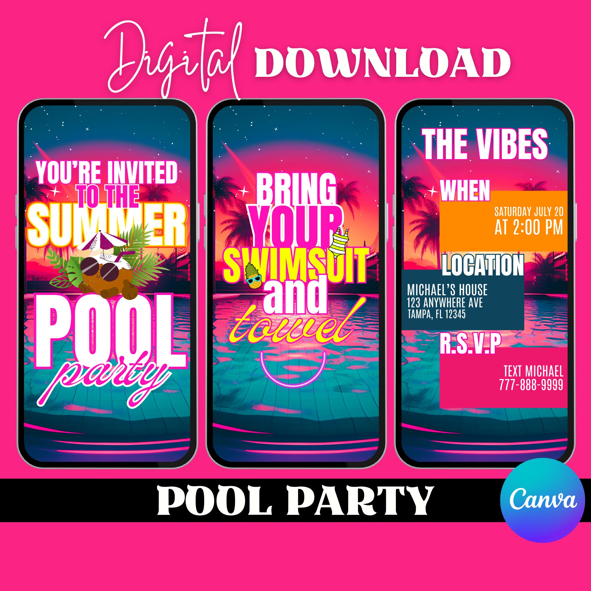 Tropical Pool Party Invitation, Animated 30th Bday Swim Party Invite ...
