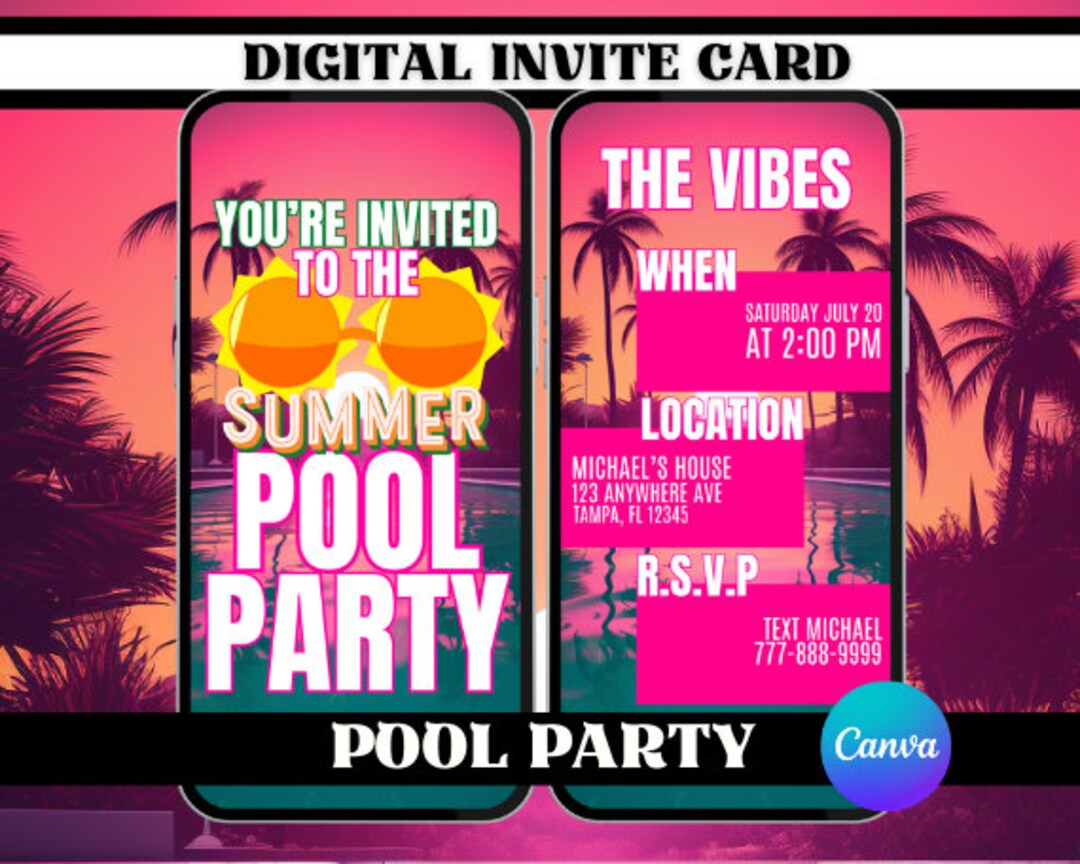 Tropical Pool Party Invitation, Animated 30th Bday Swim Party Invite ...