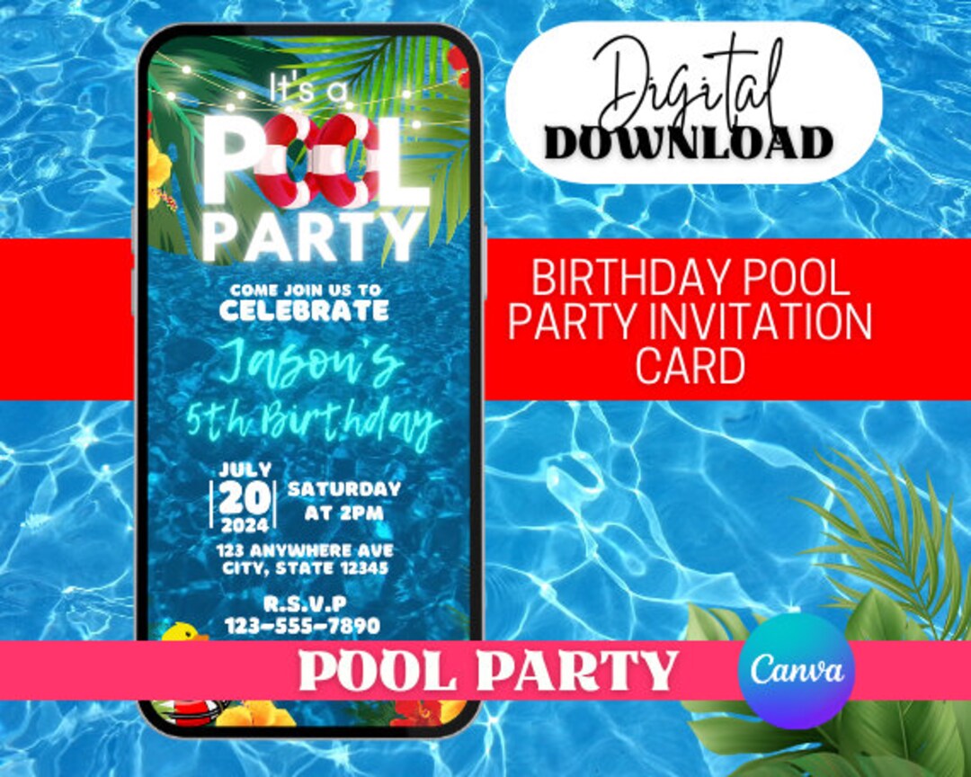Pool Party Invitation, Animated Textable Swim Party Invite, Pool ...