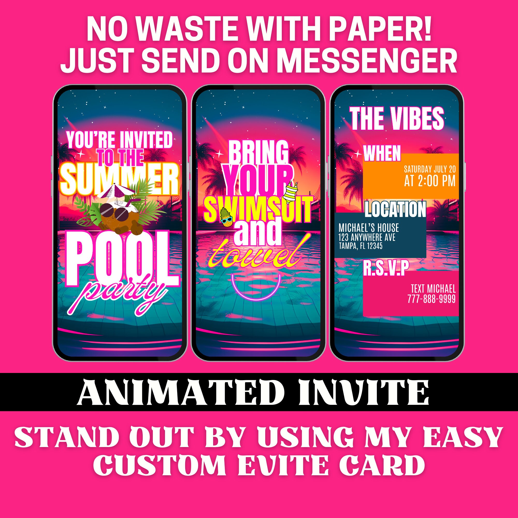 Tropical Pool Party Invitation, Animated 30th Bday Swim Party Invite ...