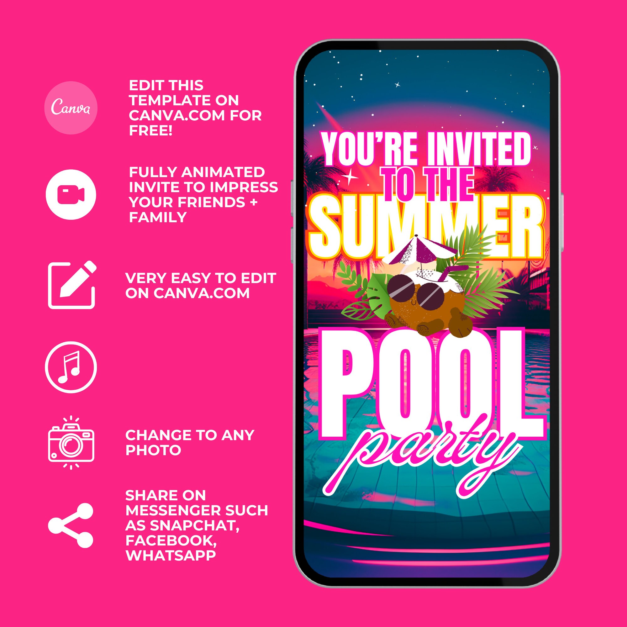 Tropical Pool Party Invitation, Animated 30th Bday Swim Party Invite ...
