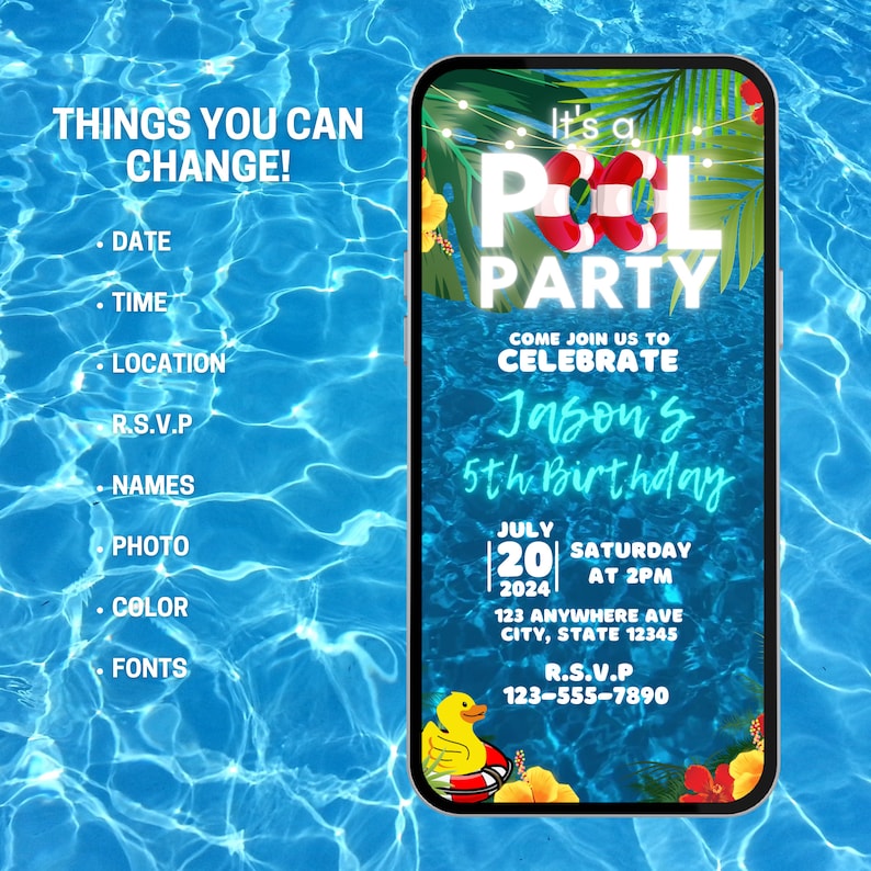Pool Party Invitation, Animated Textable Swim Party Invite, Pool ...