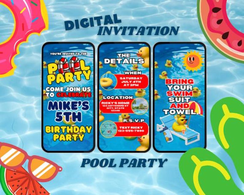 Rubber Duck Pool Party Invitation, Animated Swim Party Invite, Pool ...