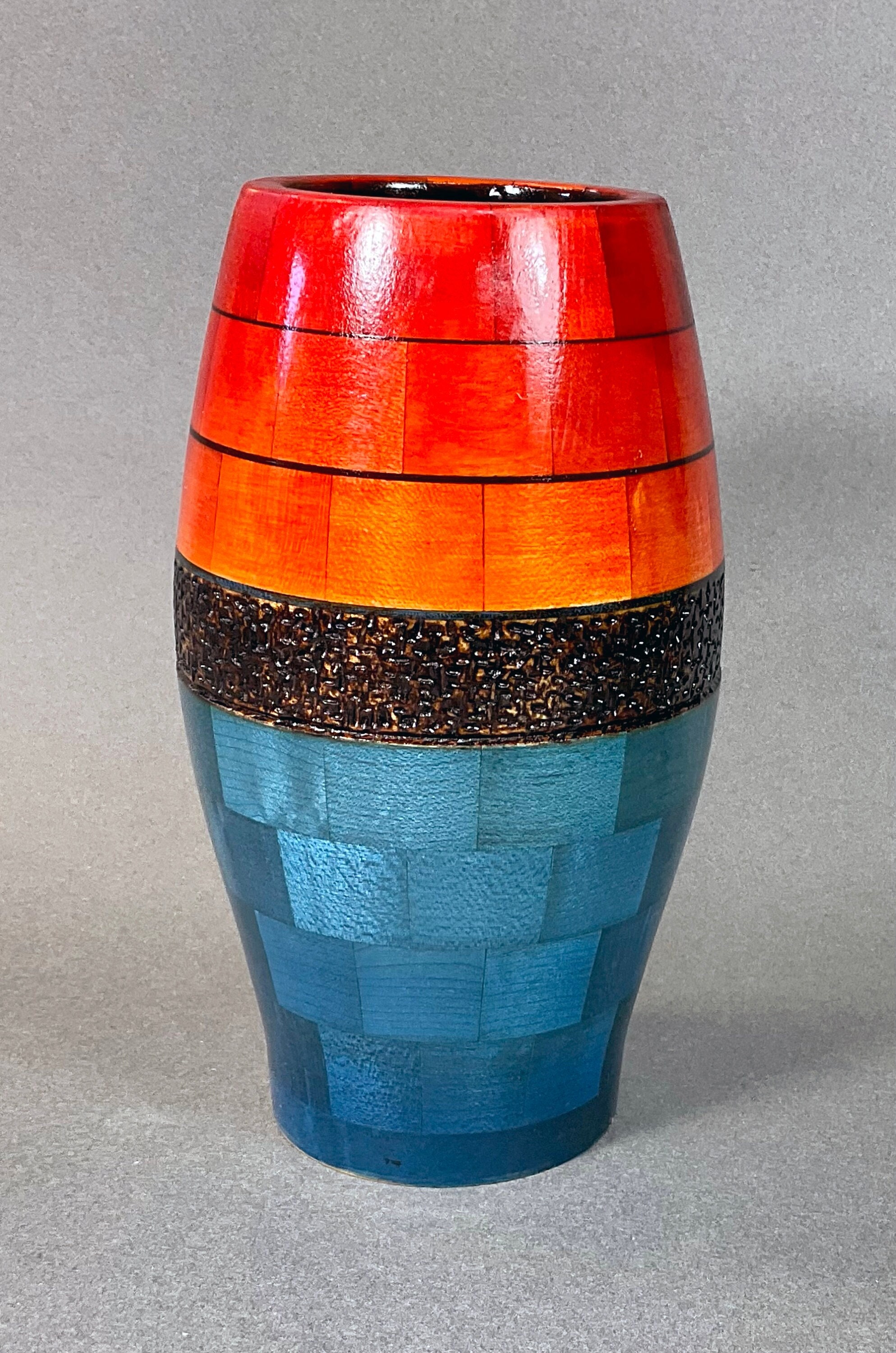 Segmented Maple Vase With Wood Burned Design Hand-dyed Colorful Wooden ...