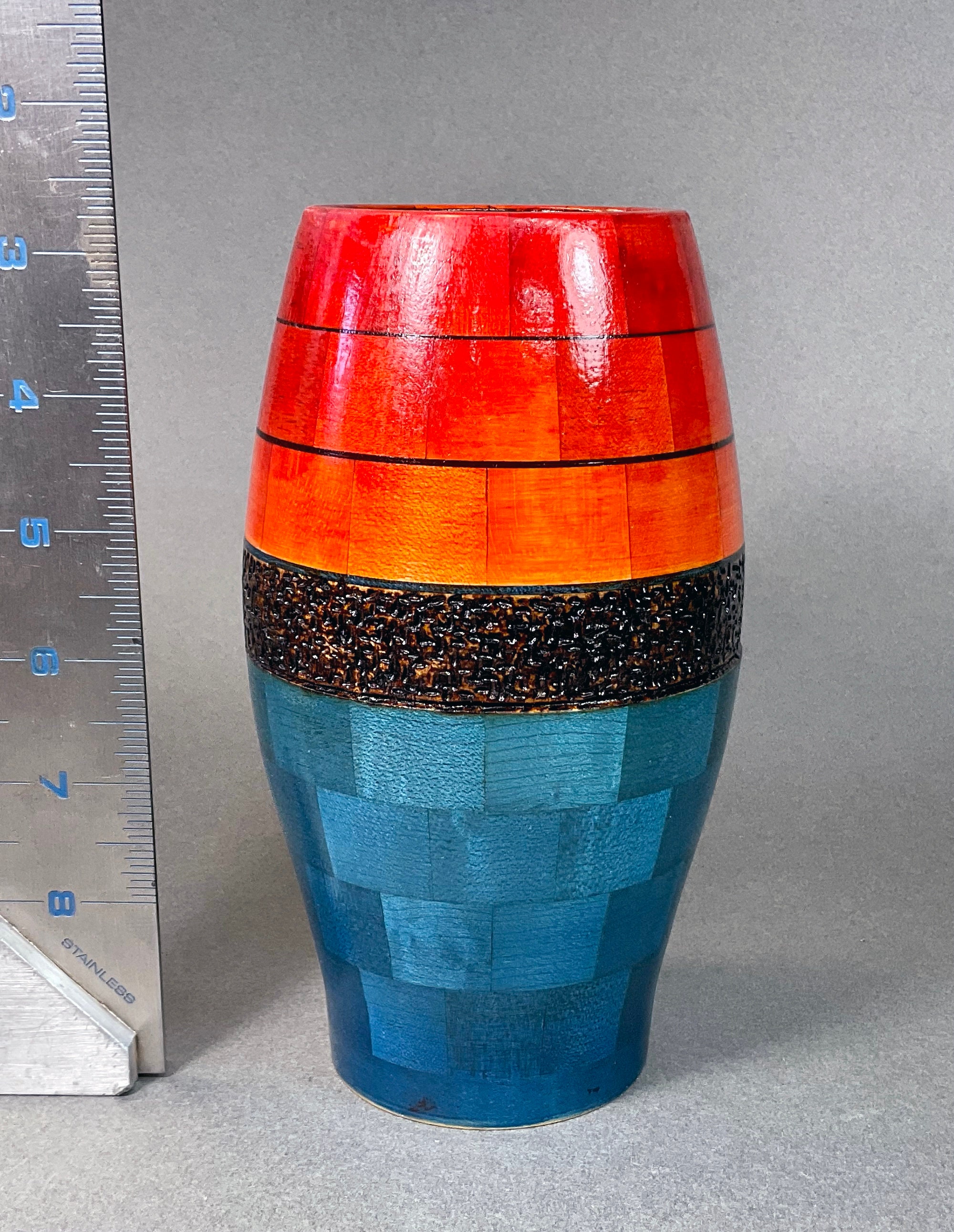Segmented Maple Vase With Wood Burned Design Hand-dyed Colorful Wooden ...