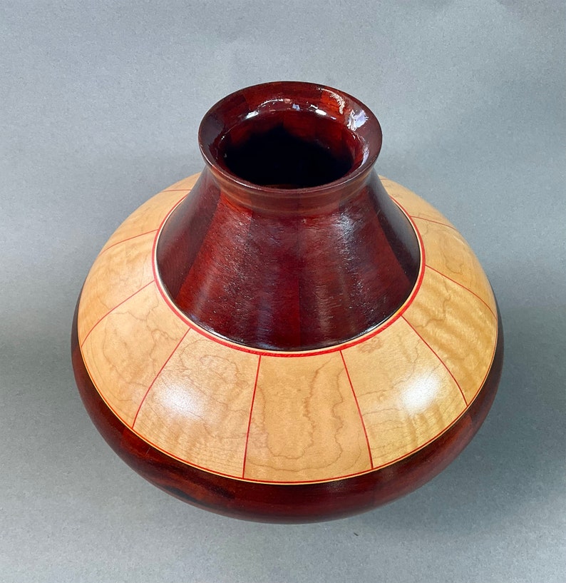 Exquisite Woodturned Vase/urn - Maple and Padauk Wood With Red Veneer ...