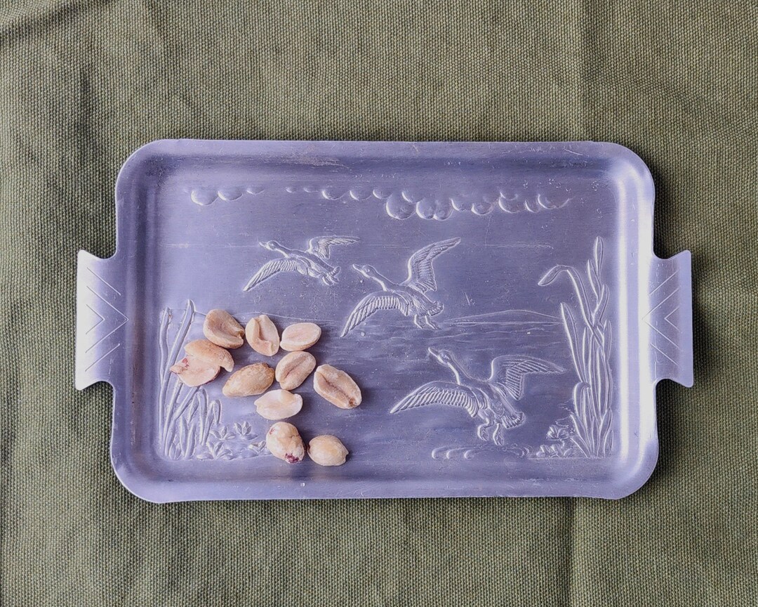 Mid Century Aluminum Snack Tray, Embossed With Geese Scene - Etsy