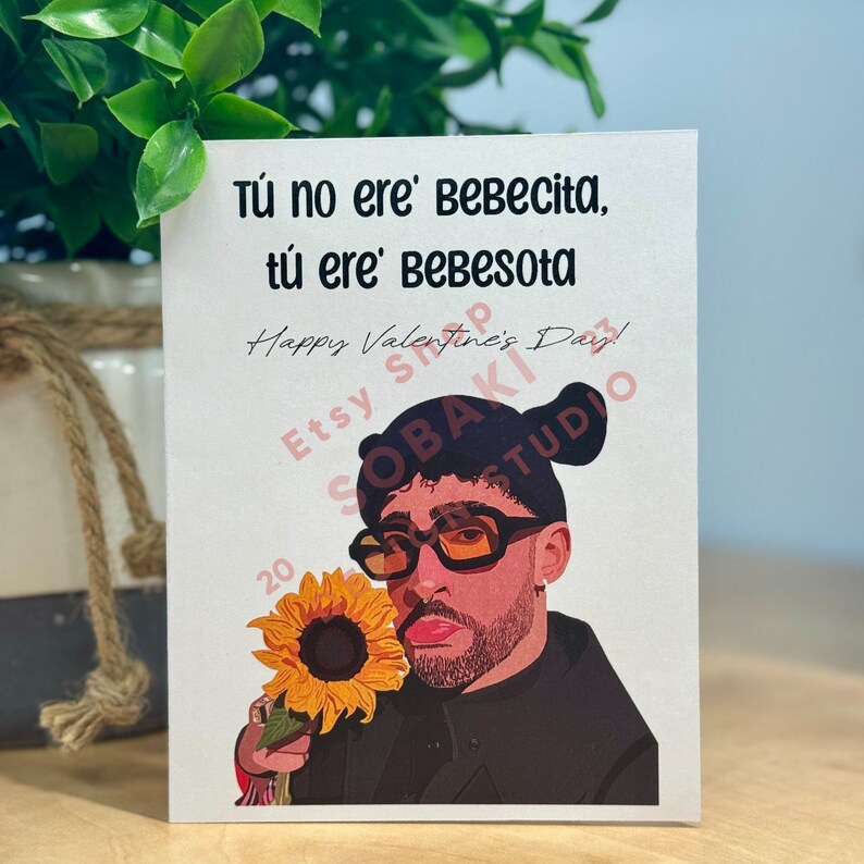 Bad Bunny Valentine Card Spanish Greeting Card Bebesota Feliz Dia De ...