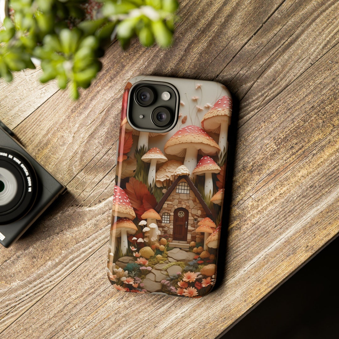 Vintage Cottagecore Mushroom 3D Embroidery Phone Case, iPhone 15 14 13 ...