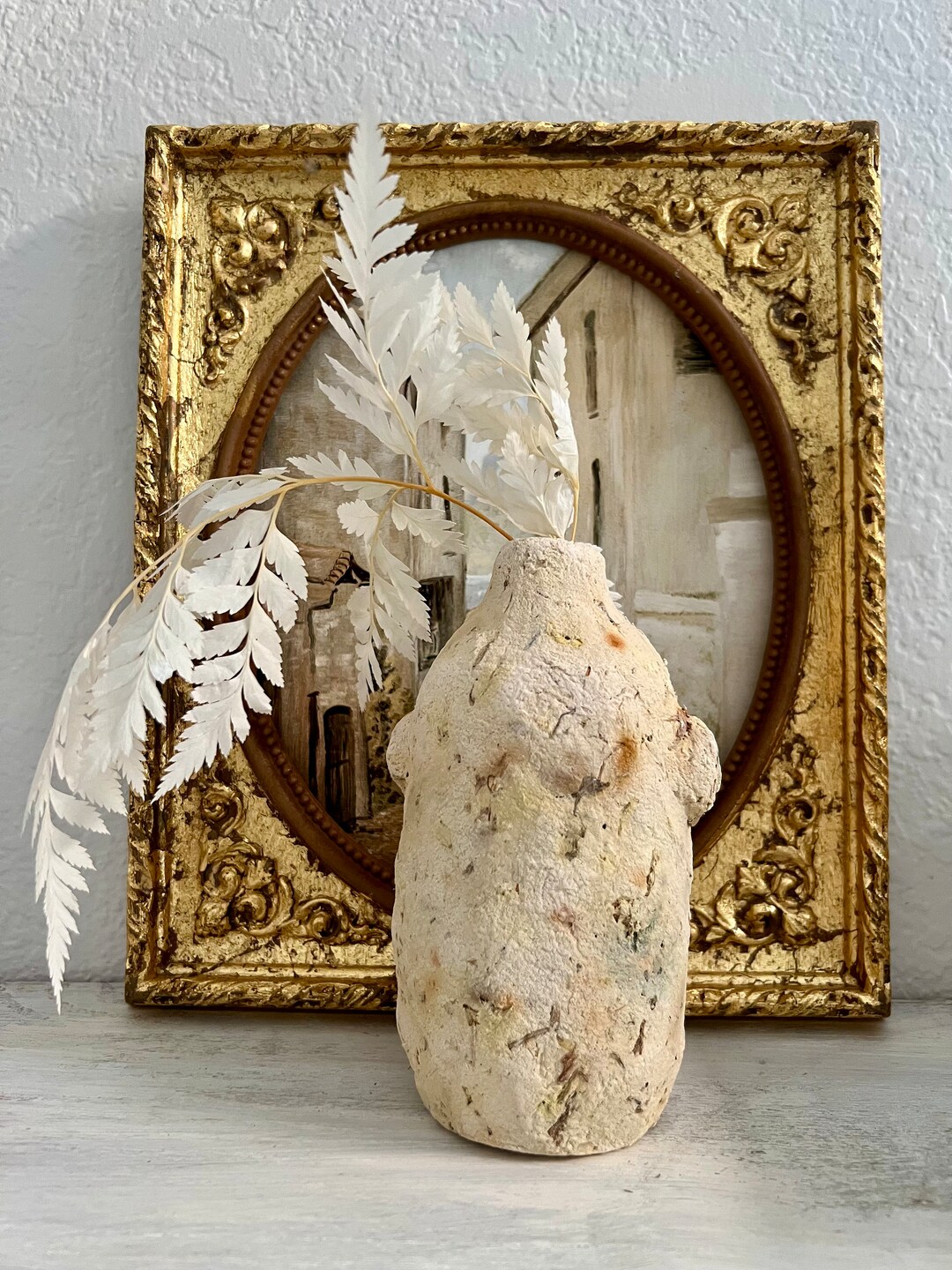Botanical Paper Mache Vase With Preserved White Fern - Etsy