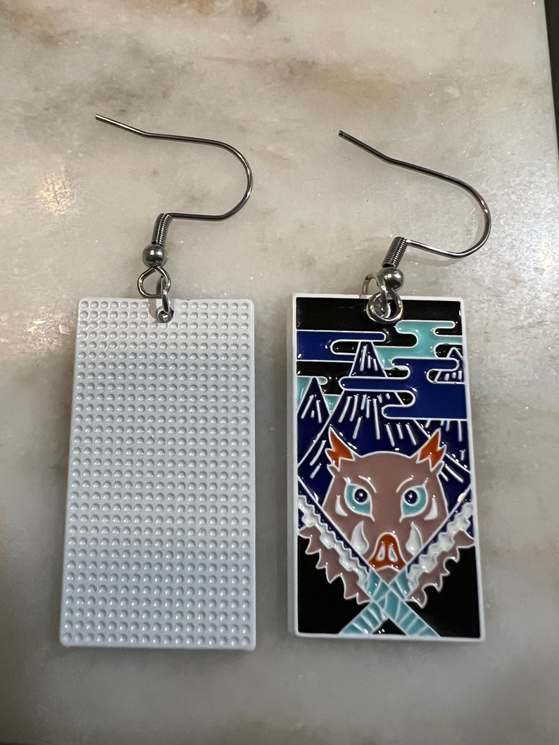 Inosuke Demon Slaying Anime Earrings Metal Soft Enamel Hanafuda - Etsy