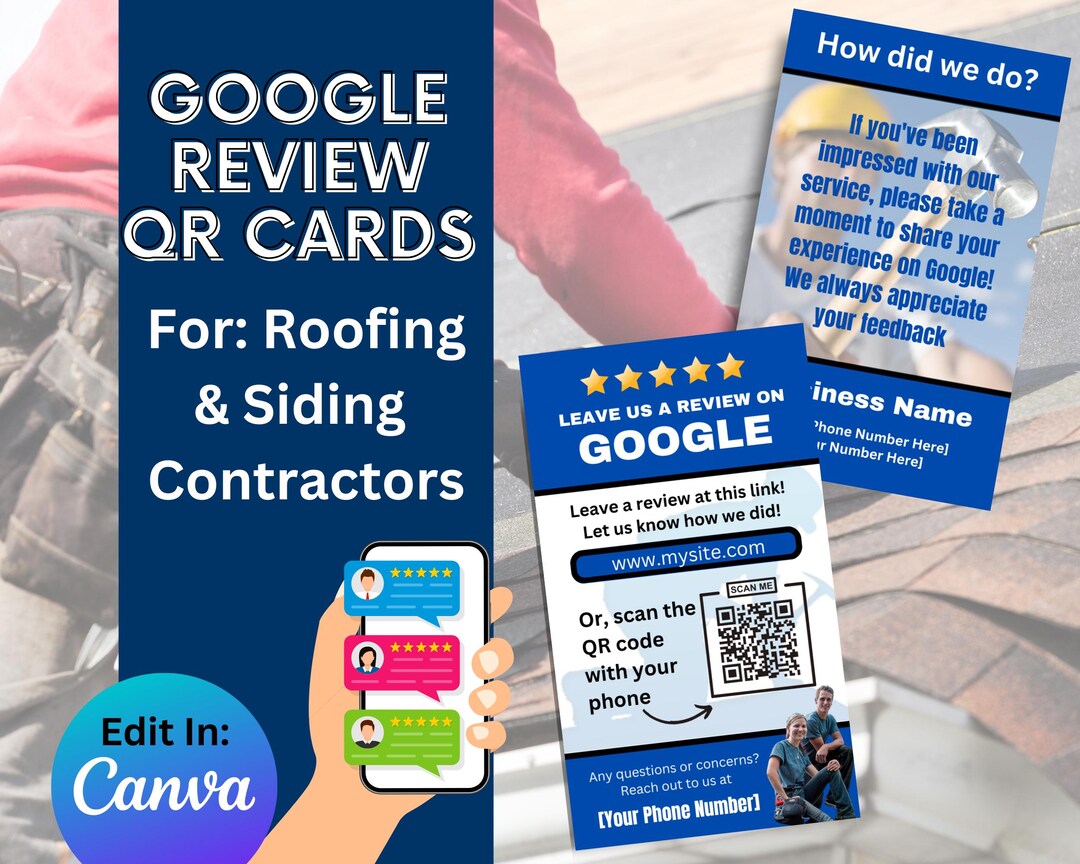 Roofing Google Review Card | Canva Template | QR Code Feedback Card ...